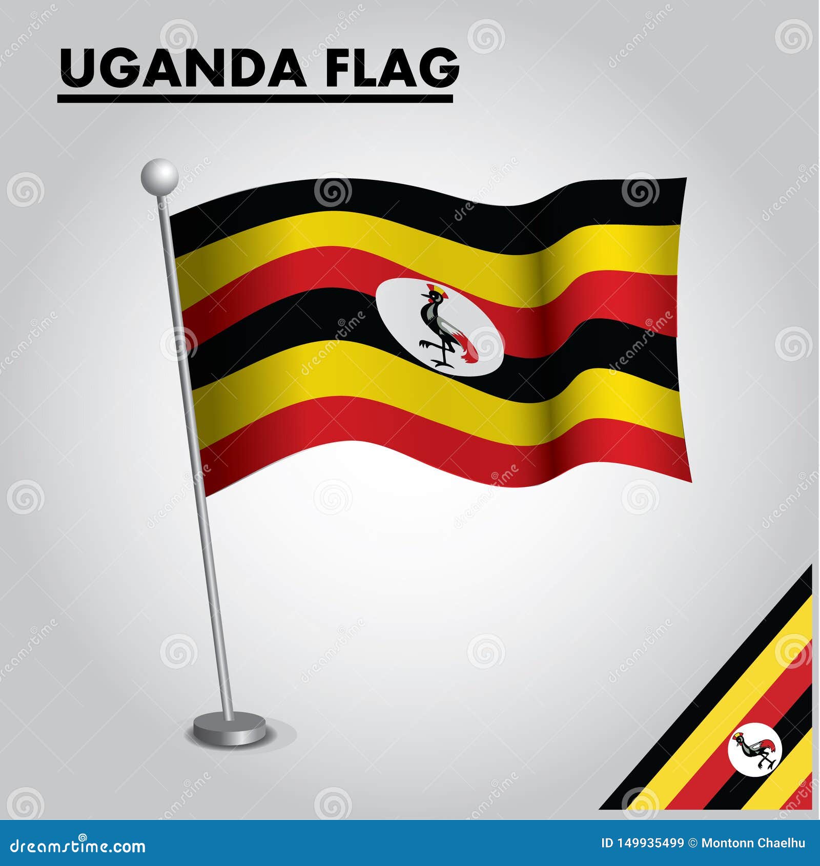 Uganda Flag National Flag Of Uganda On A Pole Stock Vector