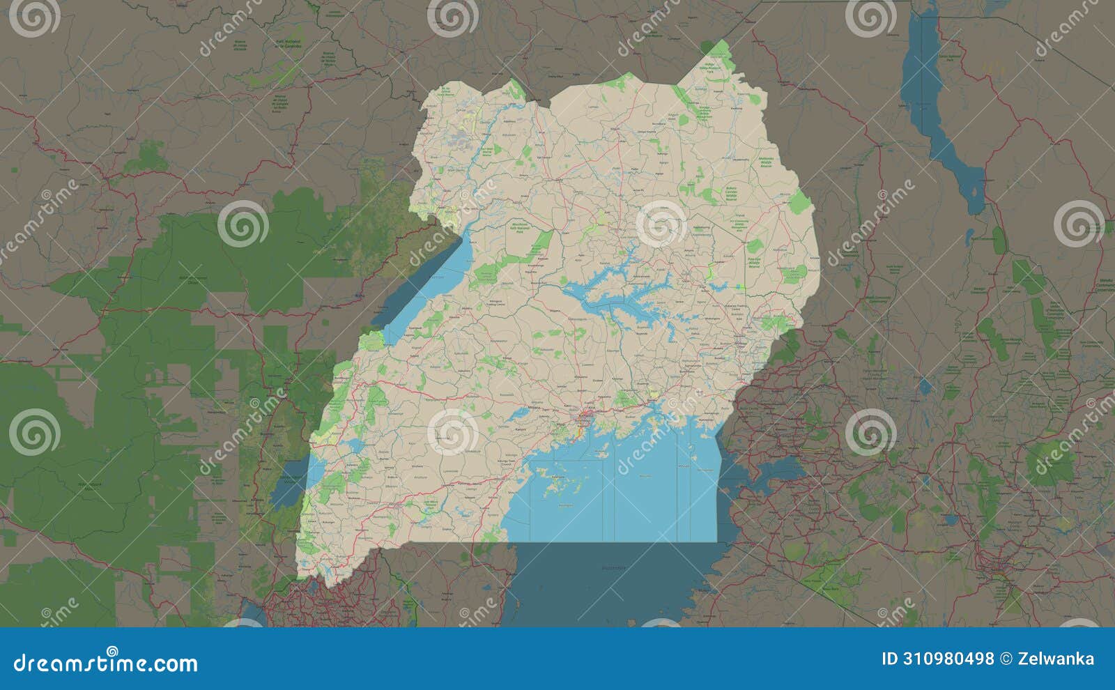 Uganda Highlighted. Topo German Stock Illustration - Illustration of ...