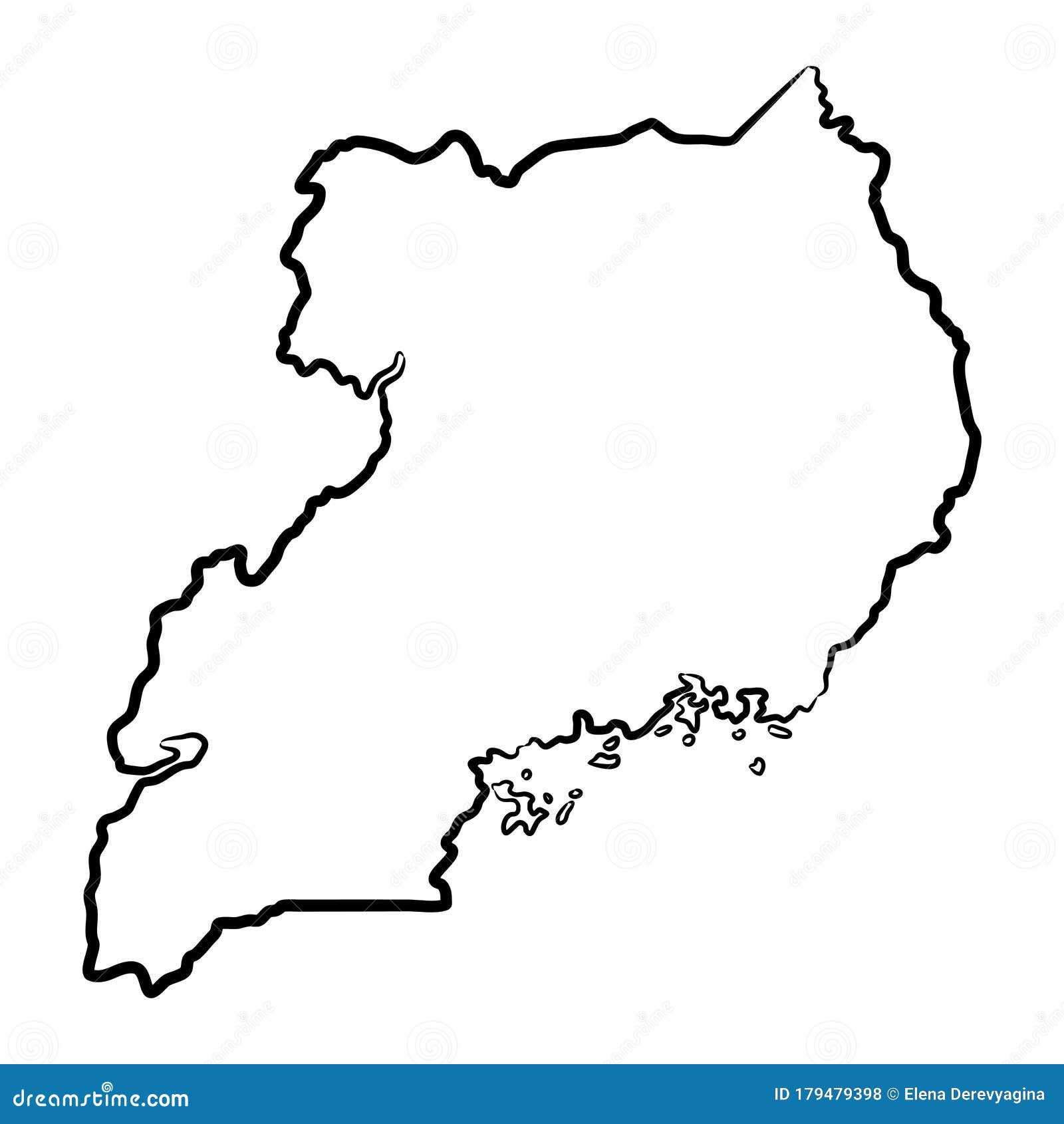 Uganda Map from the Contour Black Brush Lines Different Thickness on ...