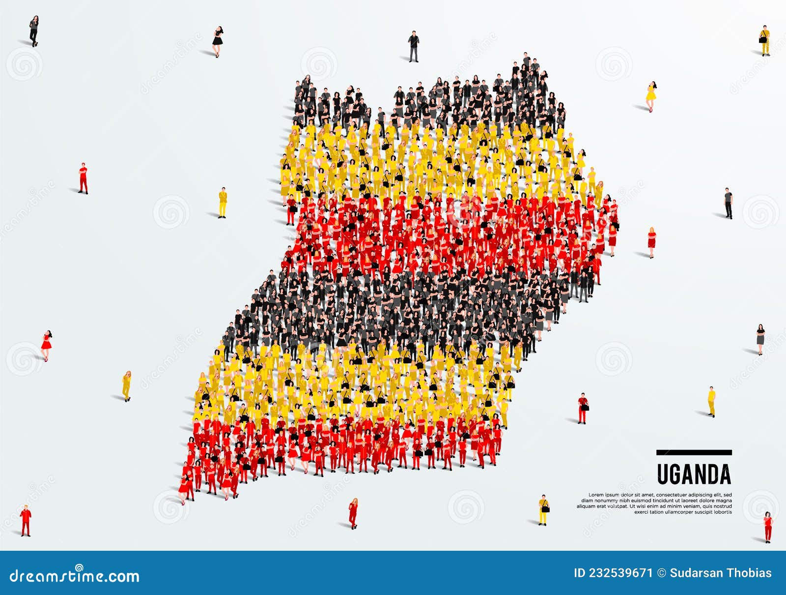 Uganda Map and Flag. a Large Group of People in the Uganda Flag Color ...