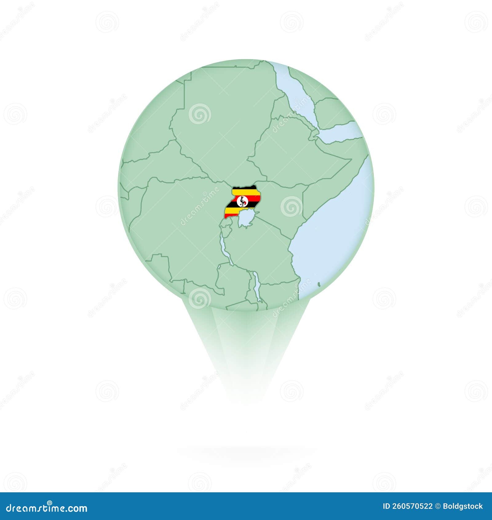 Uganda Map, Stylish Location Icon with Uganda Map and Flag Stock Vector ...