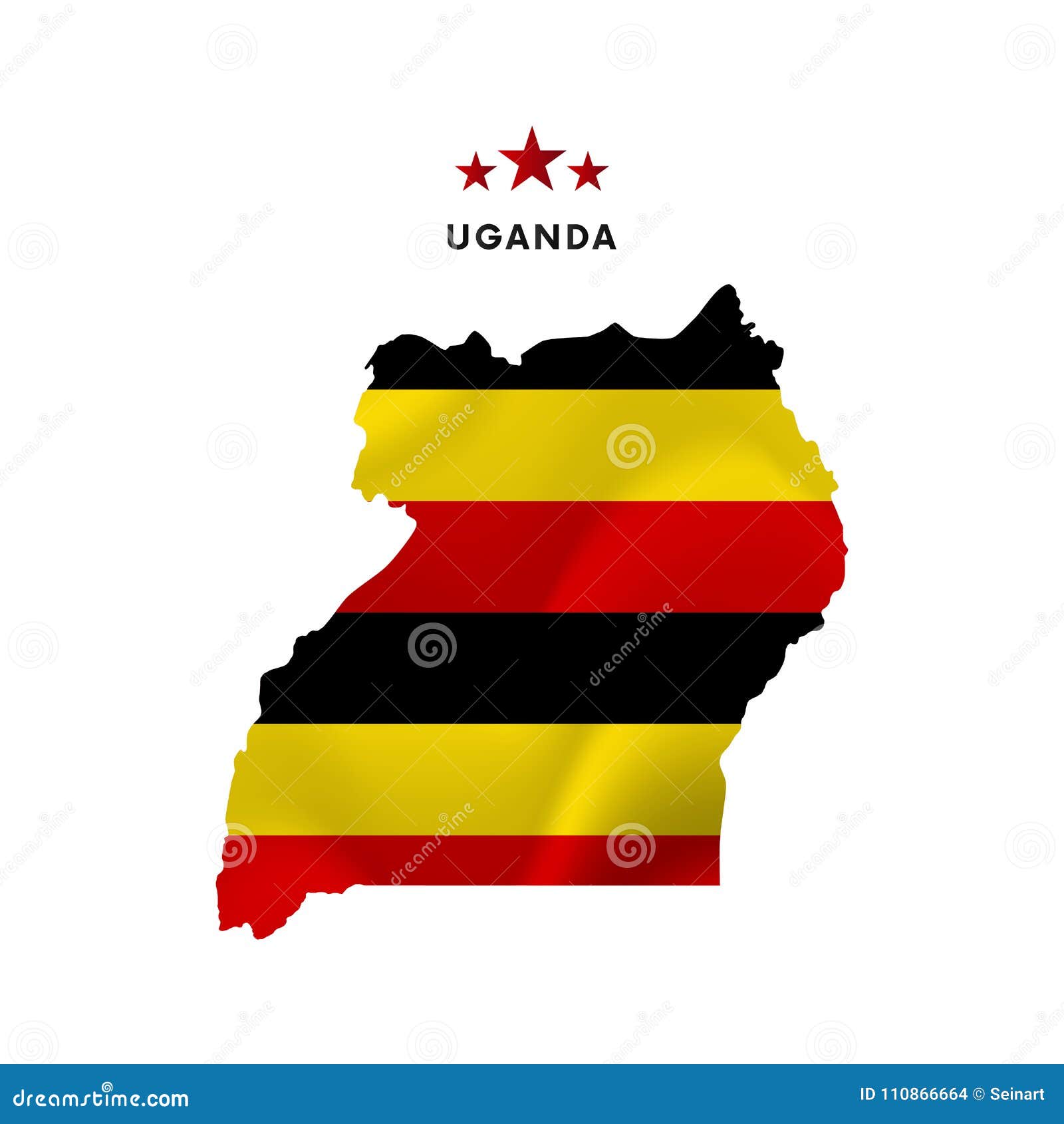 Uganda Map with Waving Flag. Vector Illustration. Stock Illustration ...