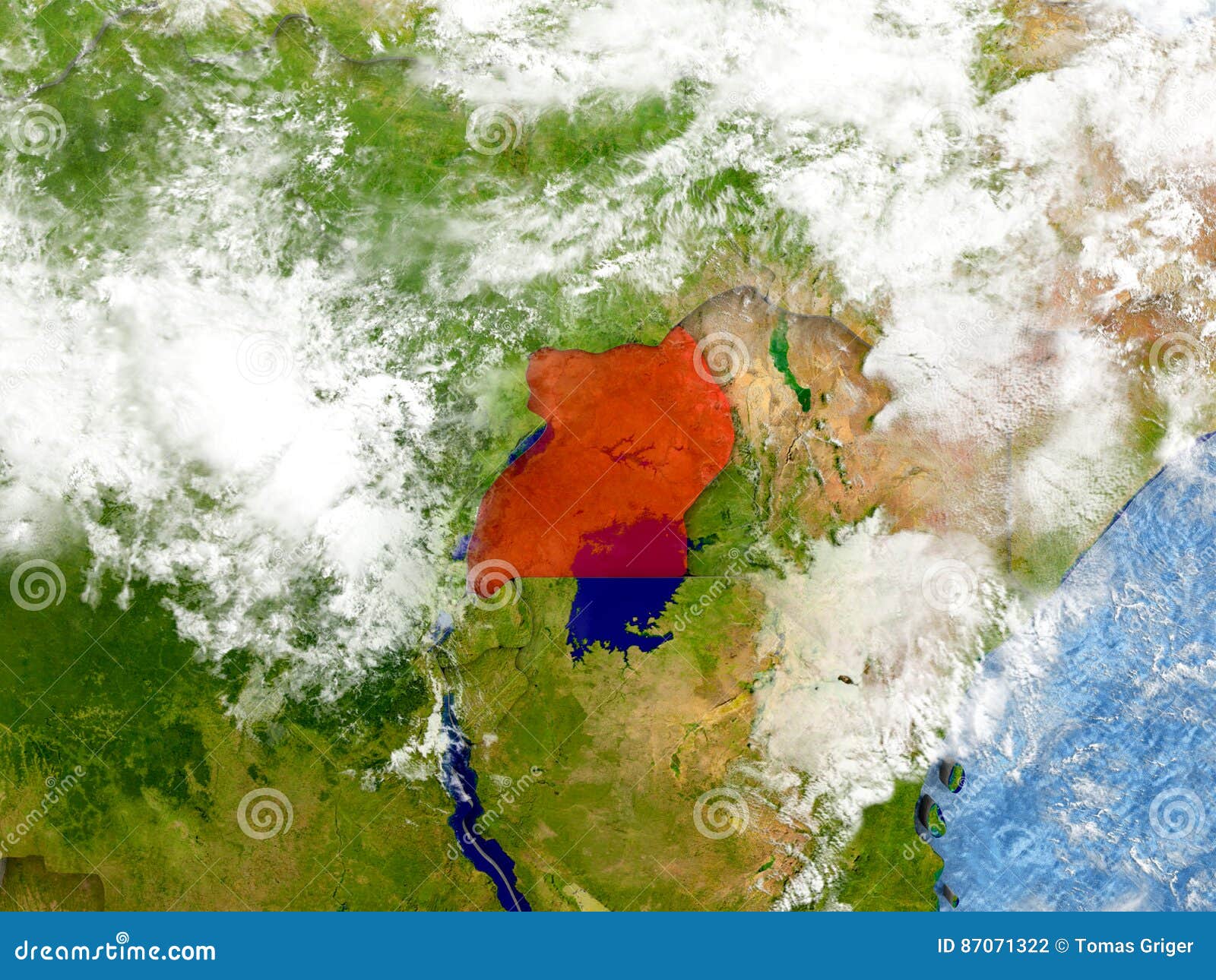 Uganda no mapa com nuvens ilustração stock. Ilustração de renda - 87071322