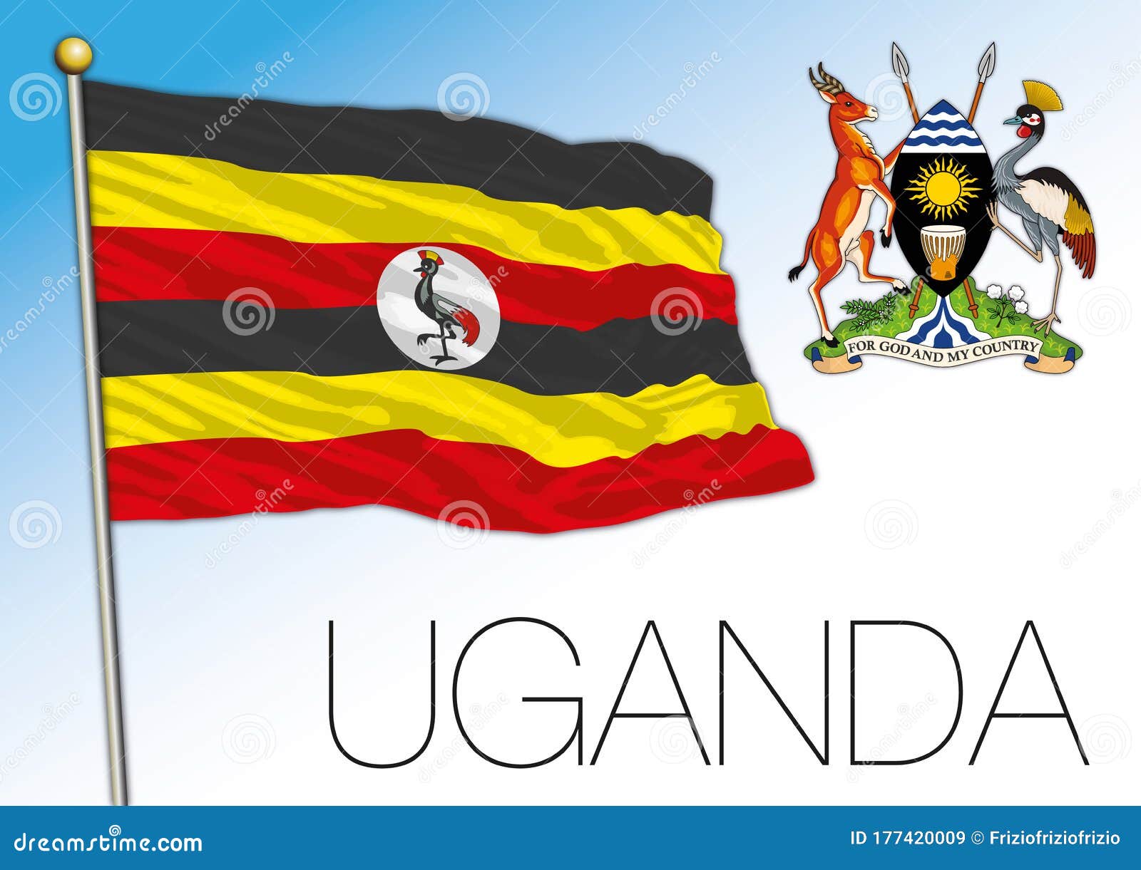 Uganda Official National Flag And Coat Of Arms Africa Stock Vector