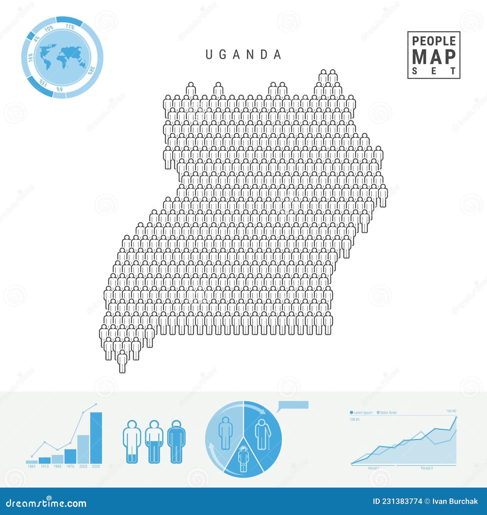 Uganda People Icon Map. Stylized Vector Silhouette of Uganda ...