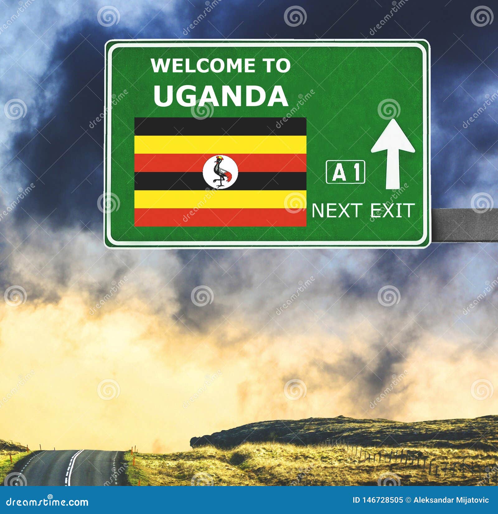 Uganda Road Sign Against Clear Blue Sky Stock Image - Image of post ...