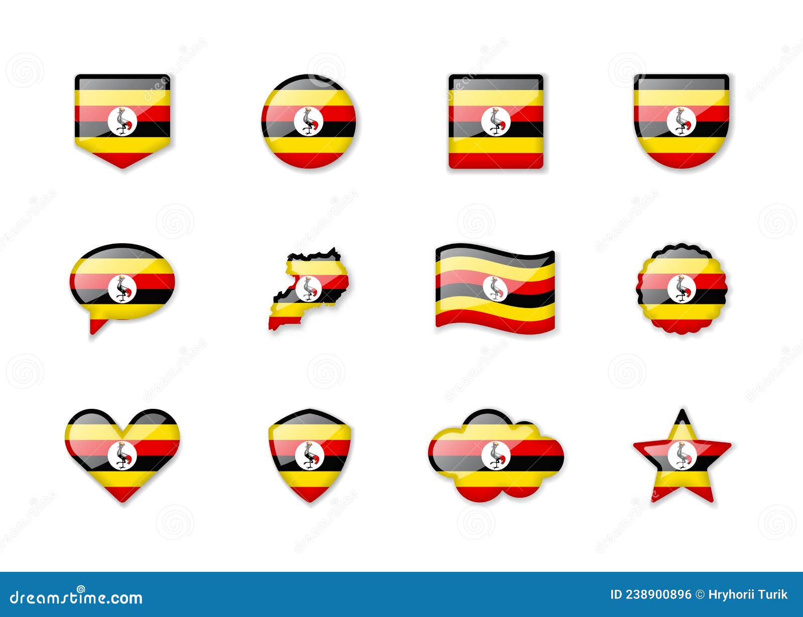 Uganda - Set of Shiny Flags of Different Shapes. Stock Vector ...