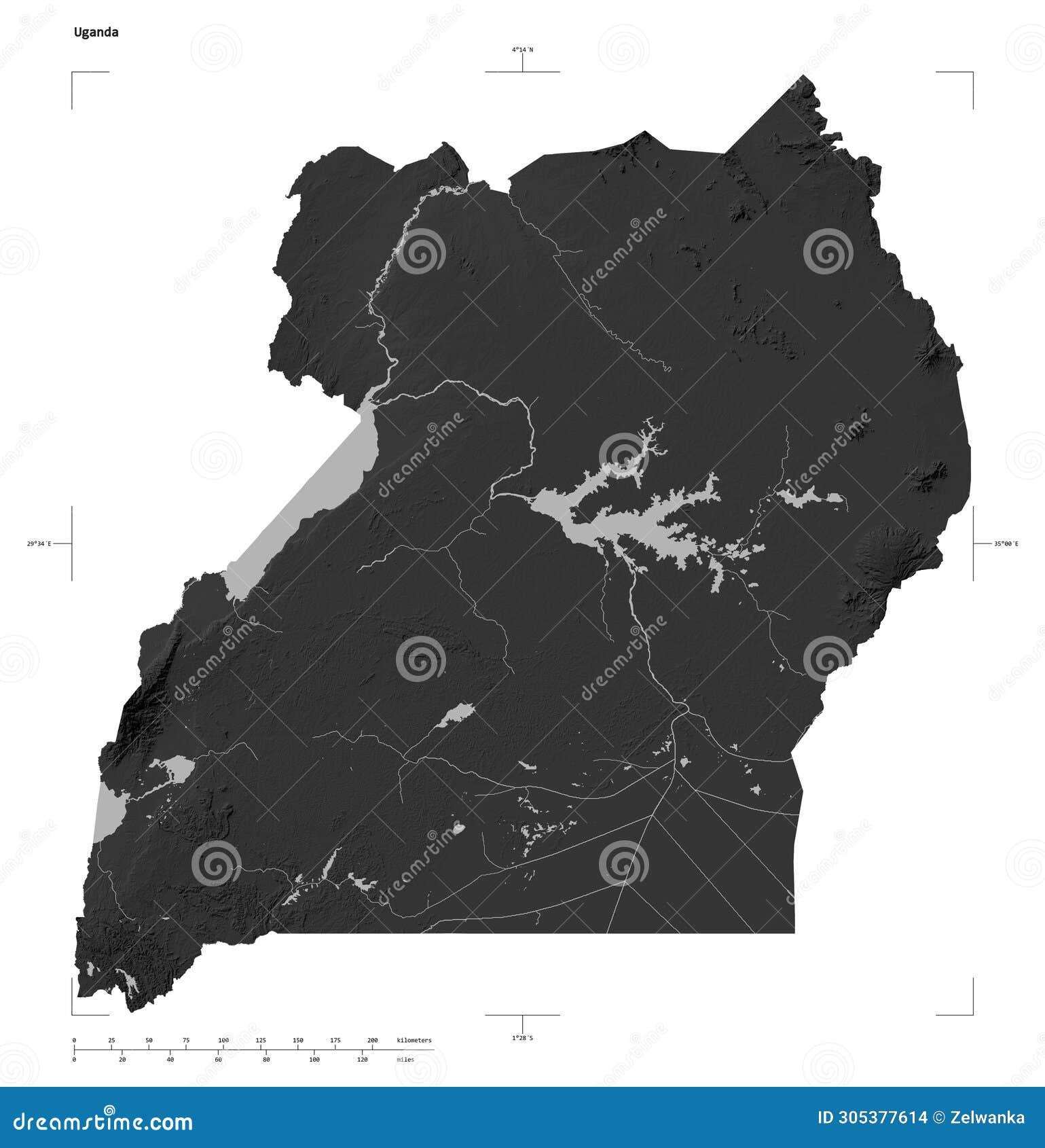 Uganda Shape on White. Grayscale Stock Illustration - Illustration of ...