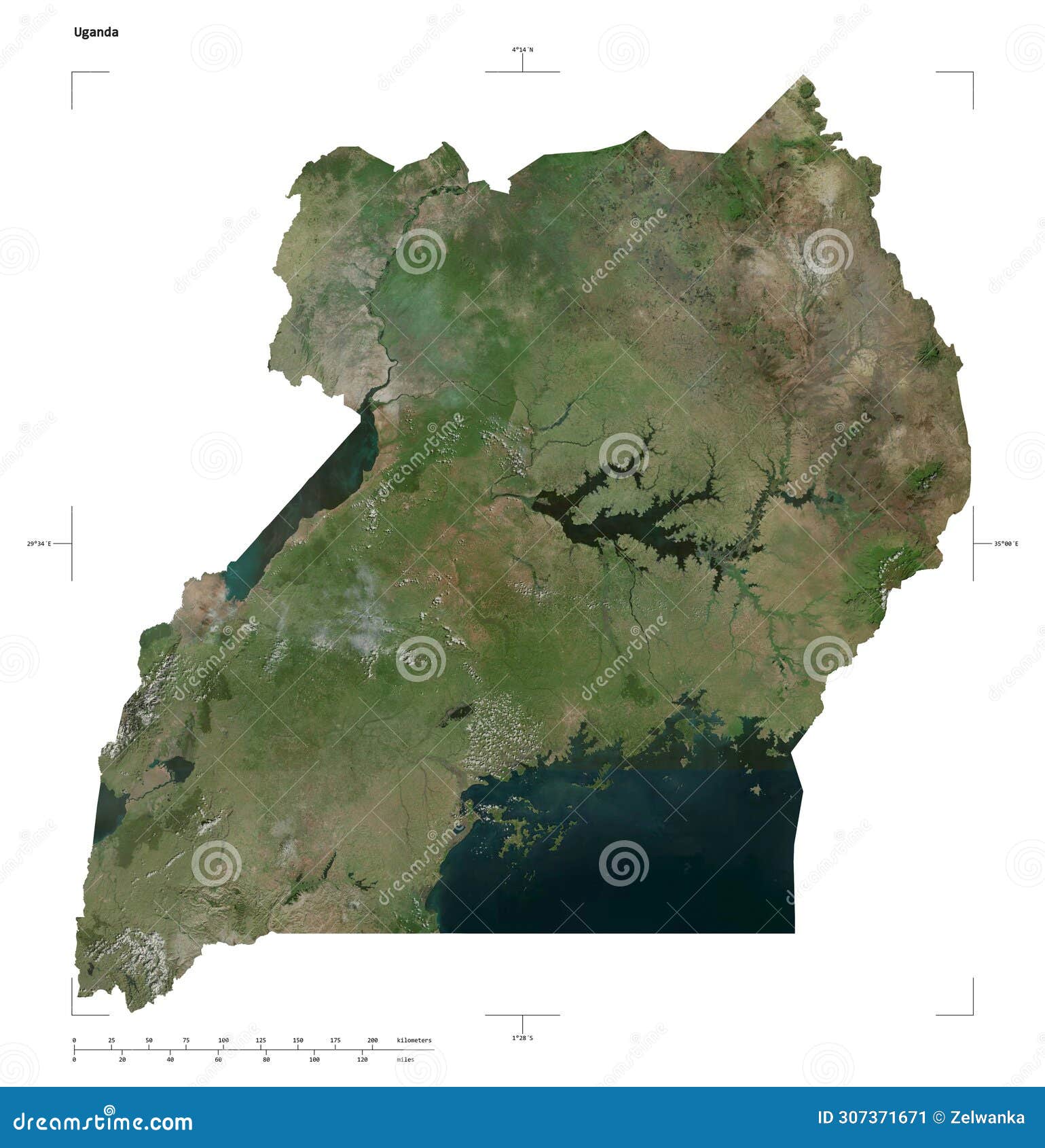 Uganda Shape on White. High-res Satellite Stock Illustration ...