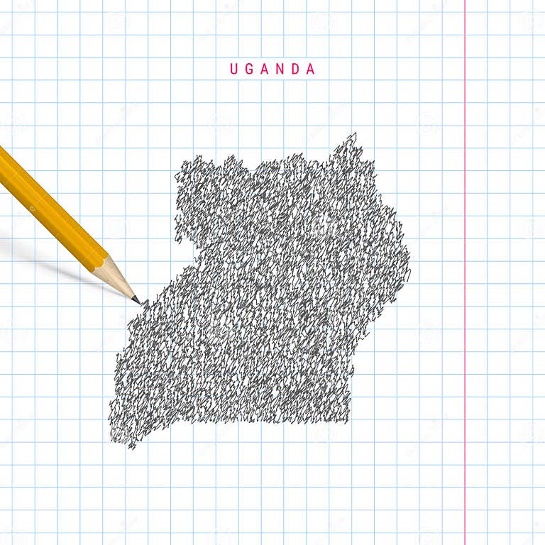 Uganda Sketch Scribble Vector Map Drawn on Checkered School Notebook ...