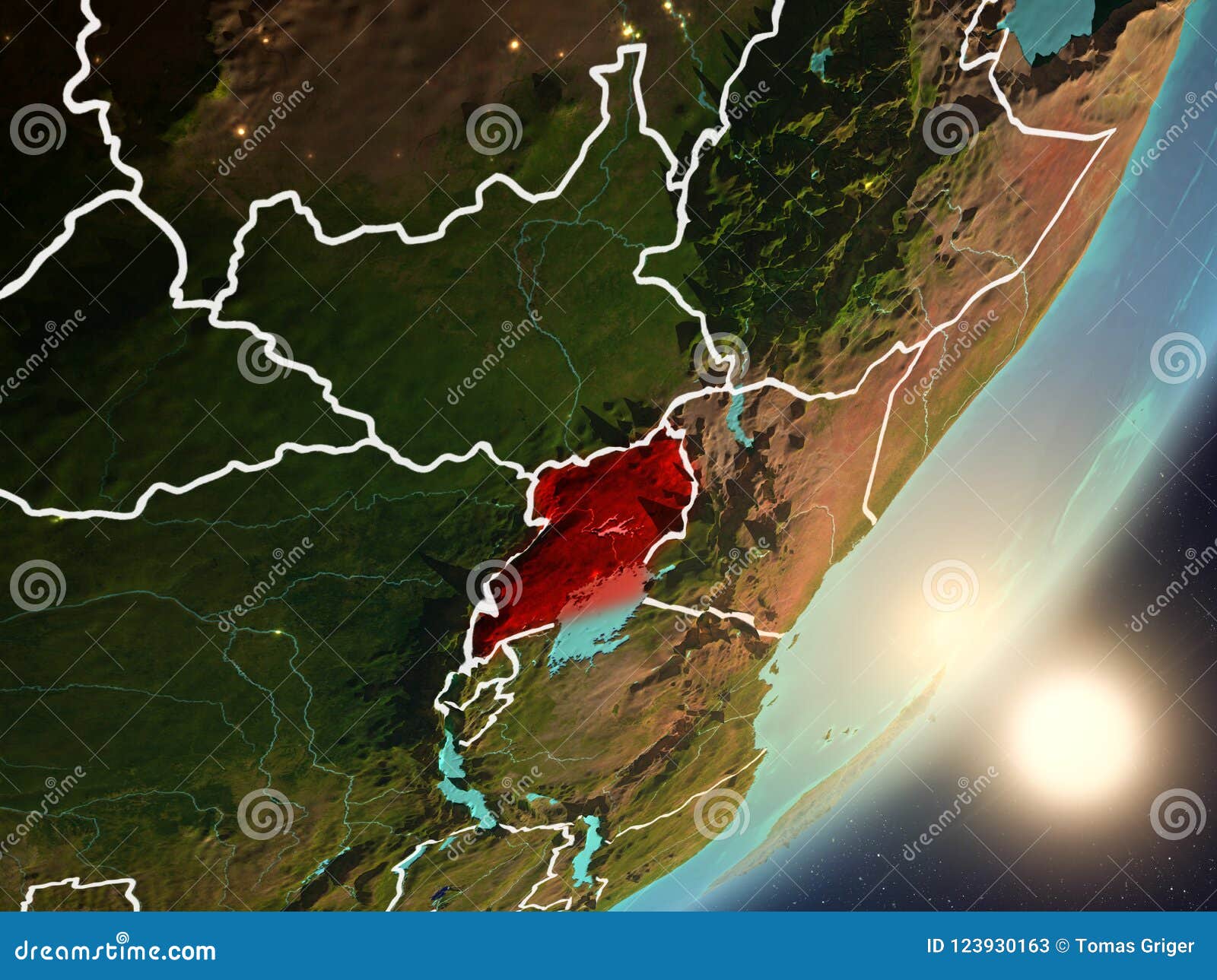 Sun Rising Above Uganda from Space Stock Illustration - Illustration of ...
