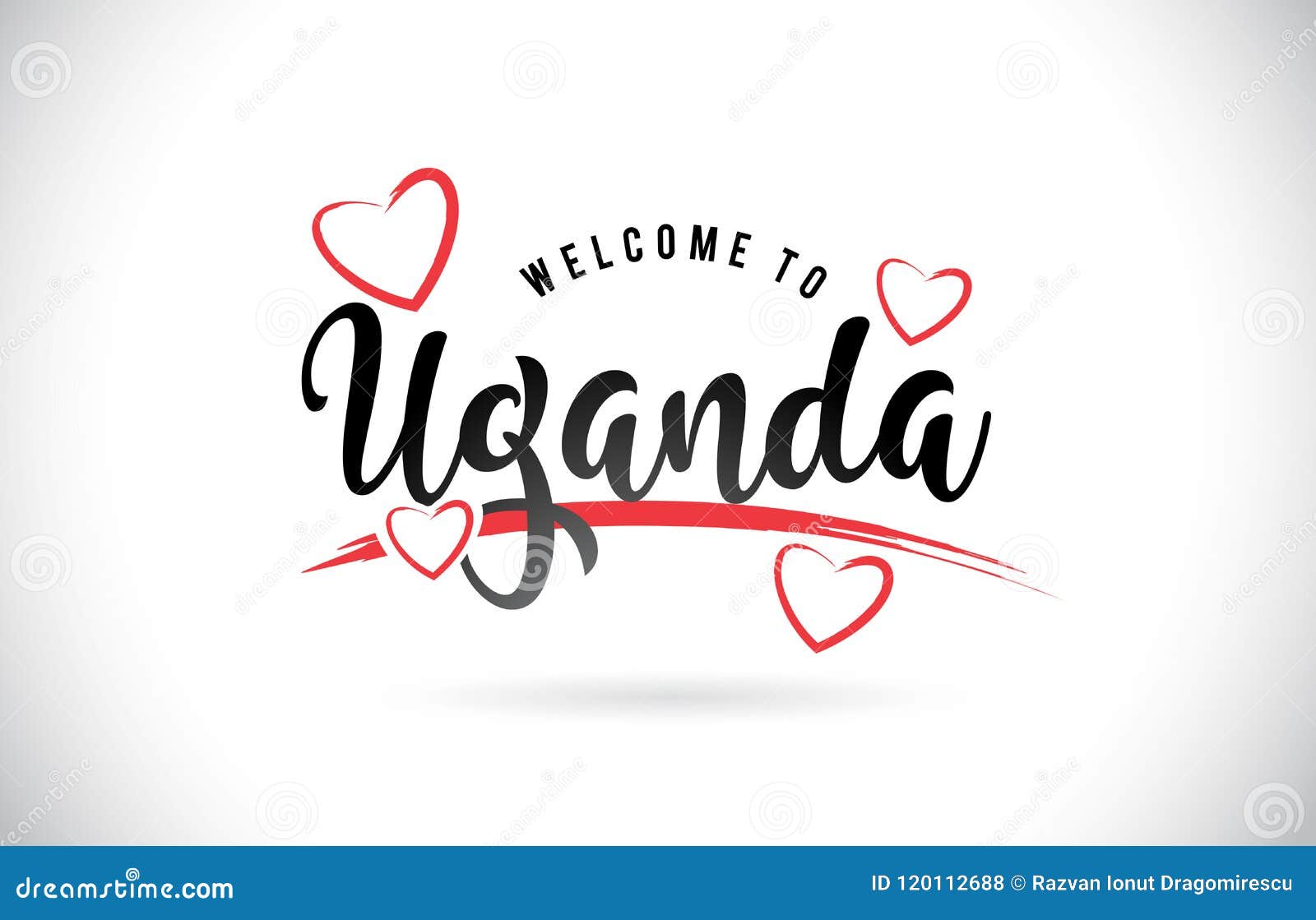 Uganda Welcome To Word Text With Handwritten Font And Red Hearts Square