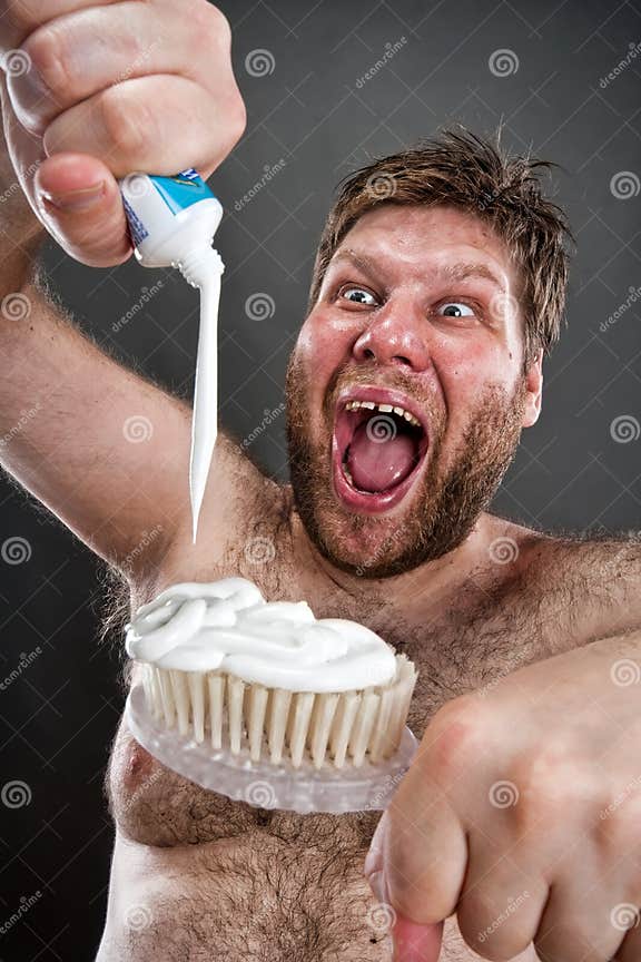 Ugly brushing teeth stock image. Image of cleaning, ignorance - 24673269