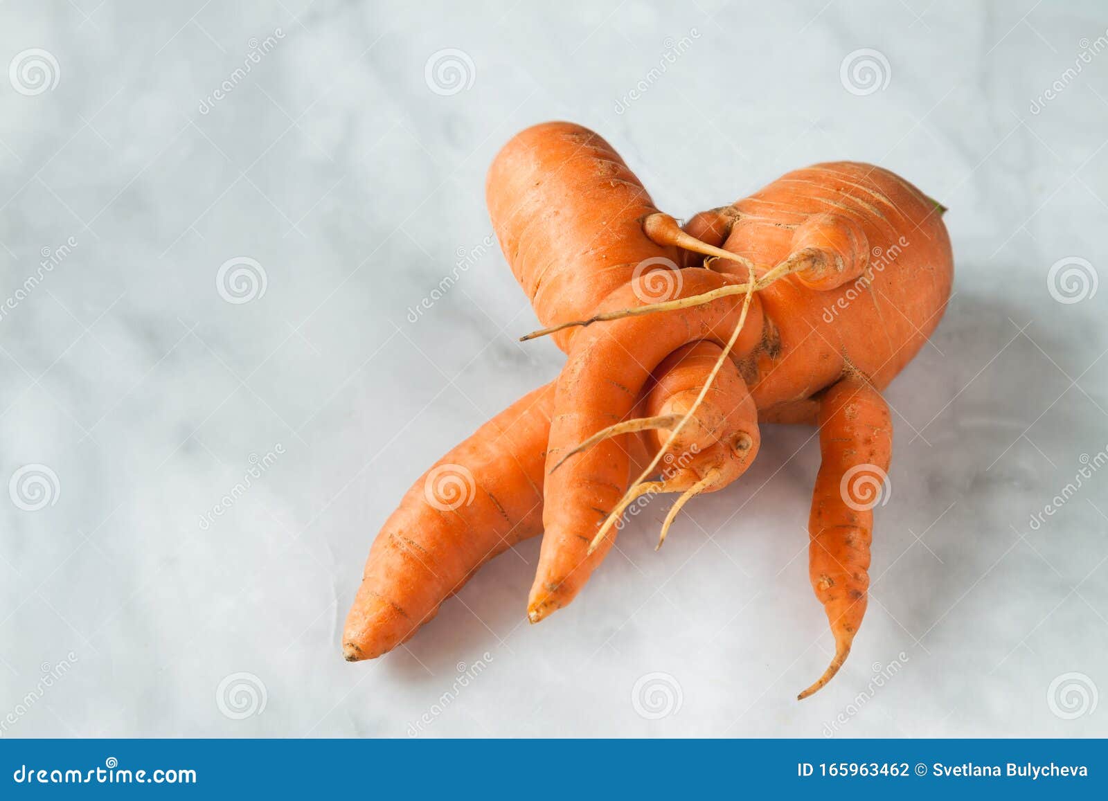 Ugly Carrot In Front Of Mirror, Reflection, Reverse Side. Concept ...