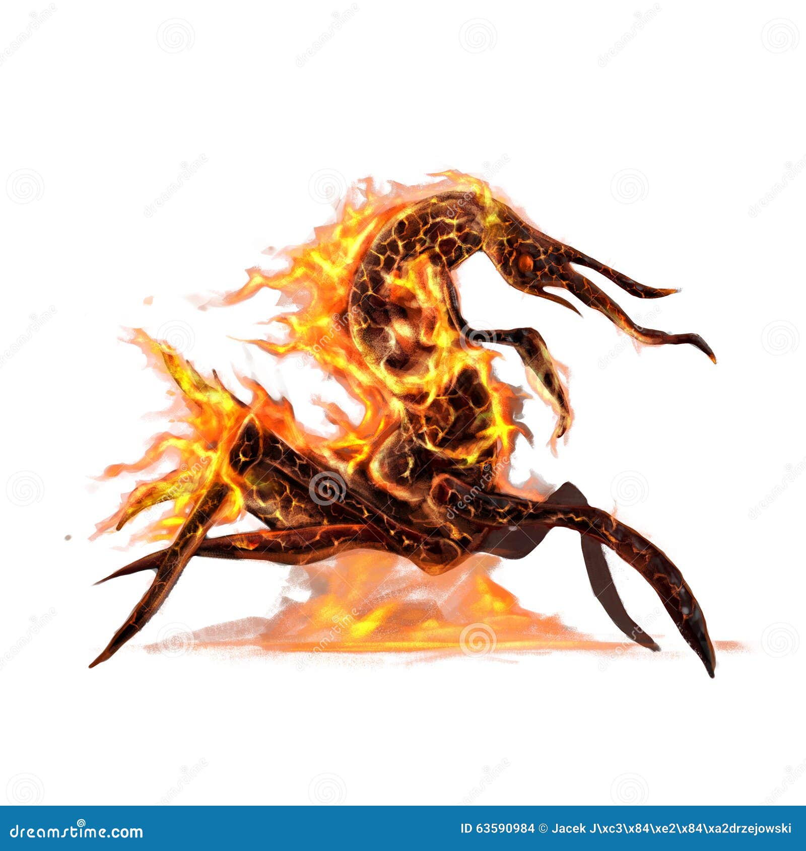 Ugly King of Insect Creatures in Fire Concept Art on White Background ...