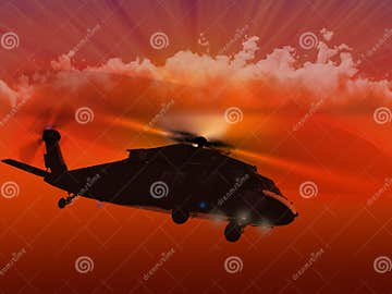 UH-60 Blackhawk Flying Sunset Stock Illustration - Illustration of ...