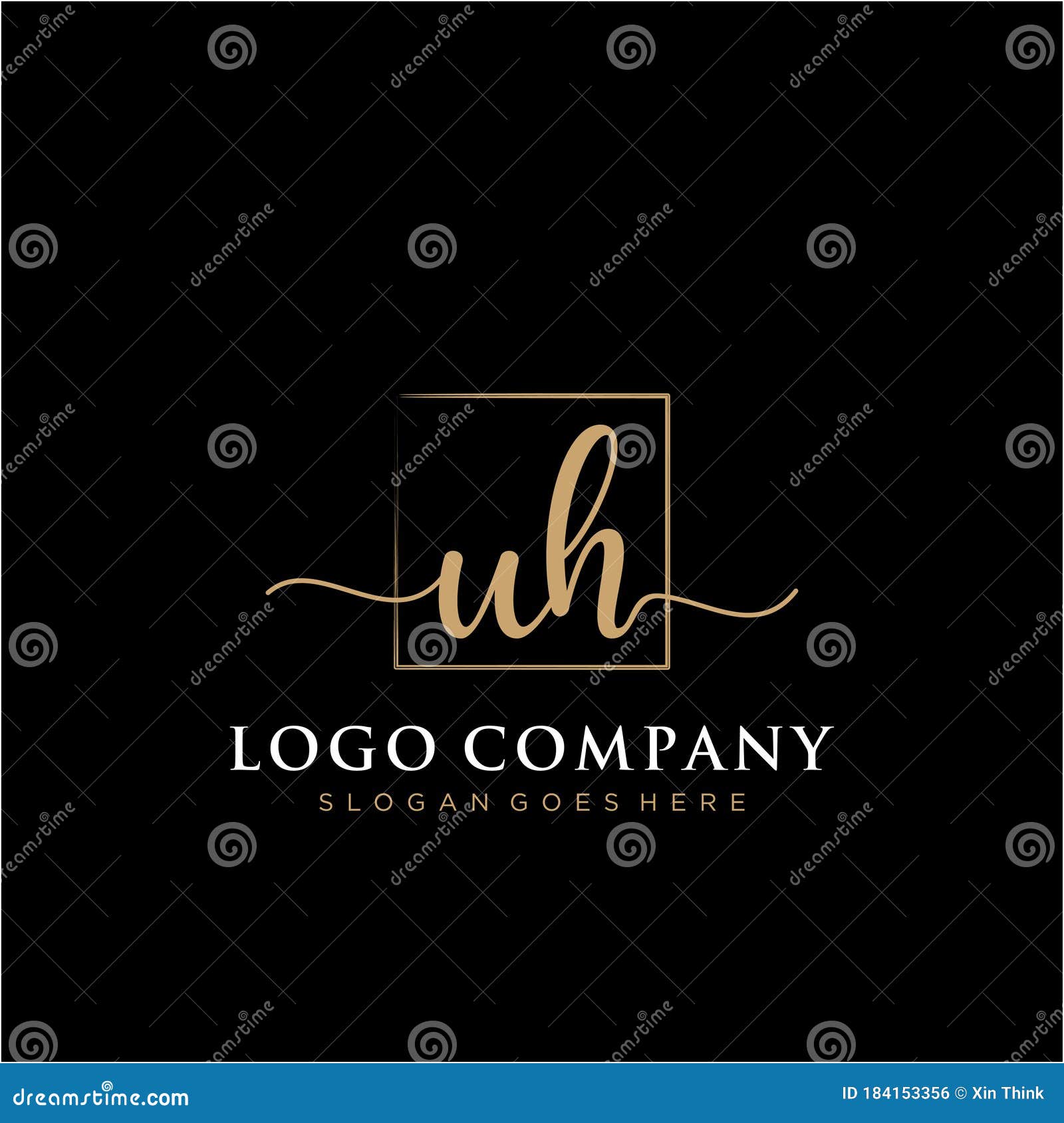 UH Initial Handwriting Logo with Rectangle Template Vector Stock Vector ...