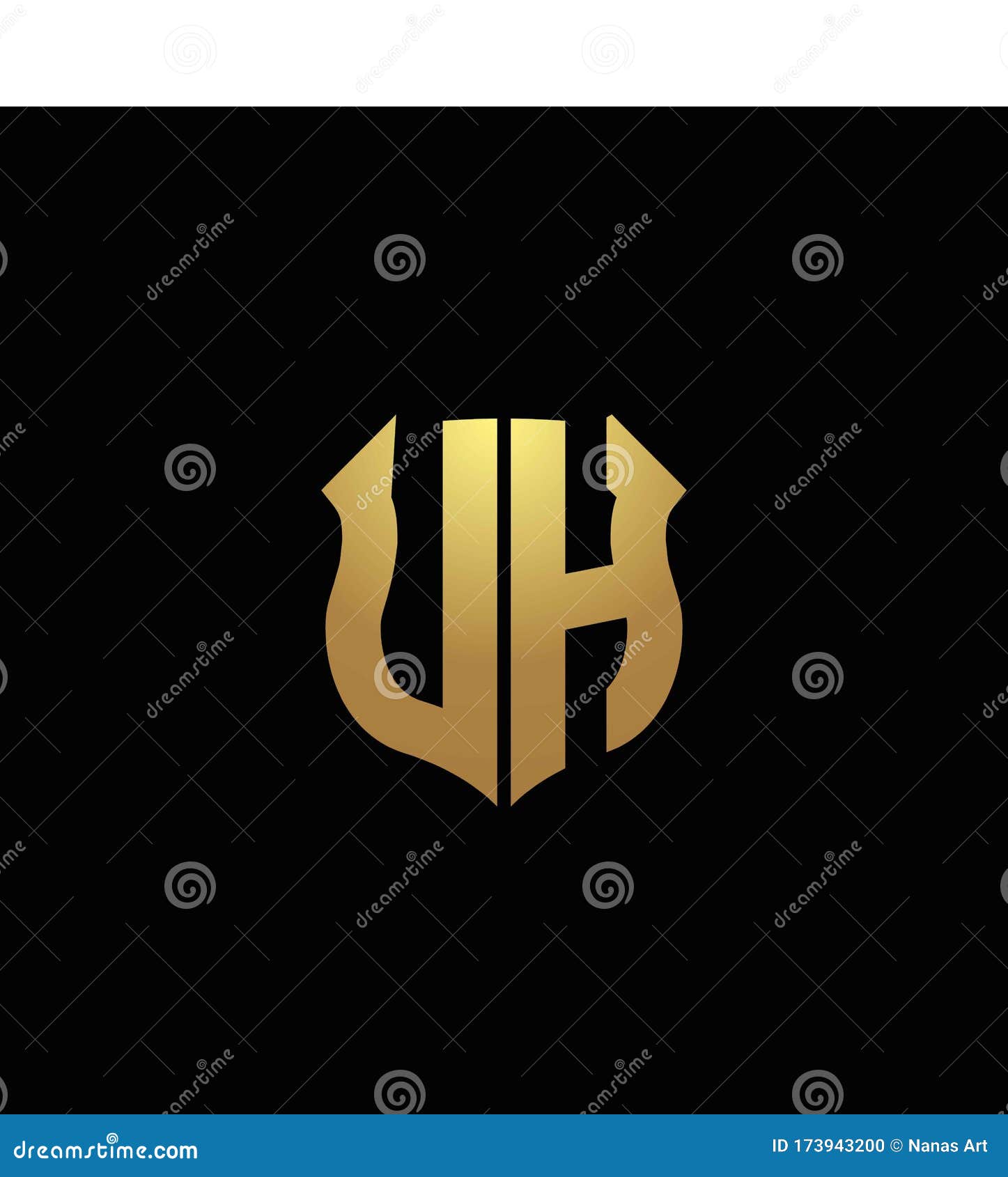 UH Logo Monogram with Gold Colors and Shield Shape Design Template ...