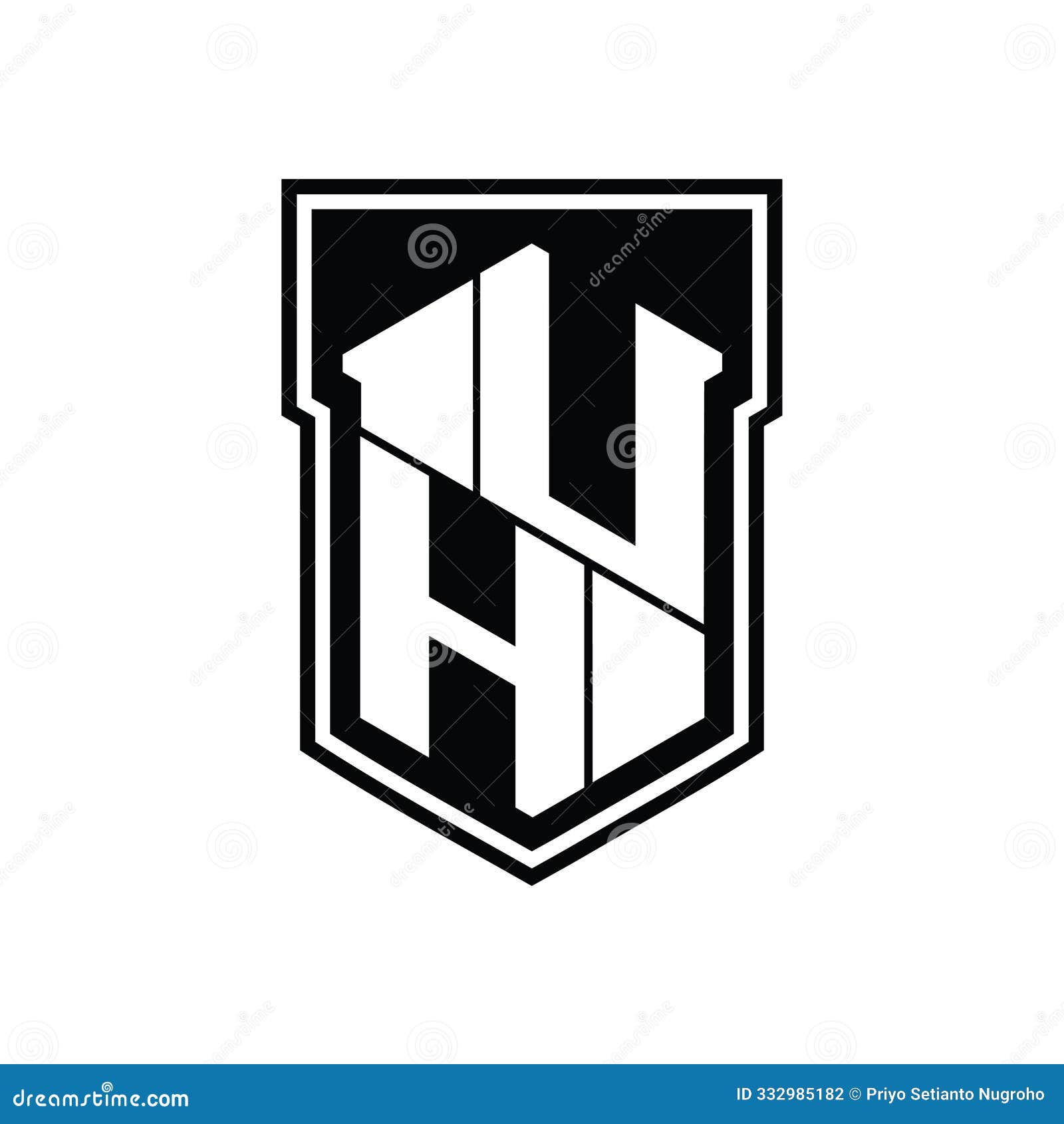 UH Logo Monogram Hexagon Geometric Up and Down Inside Shield Isolated ...