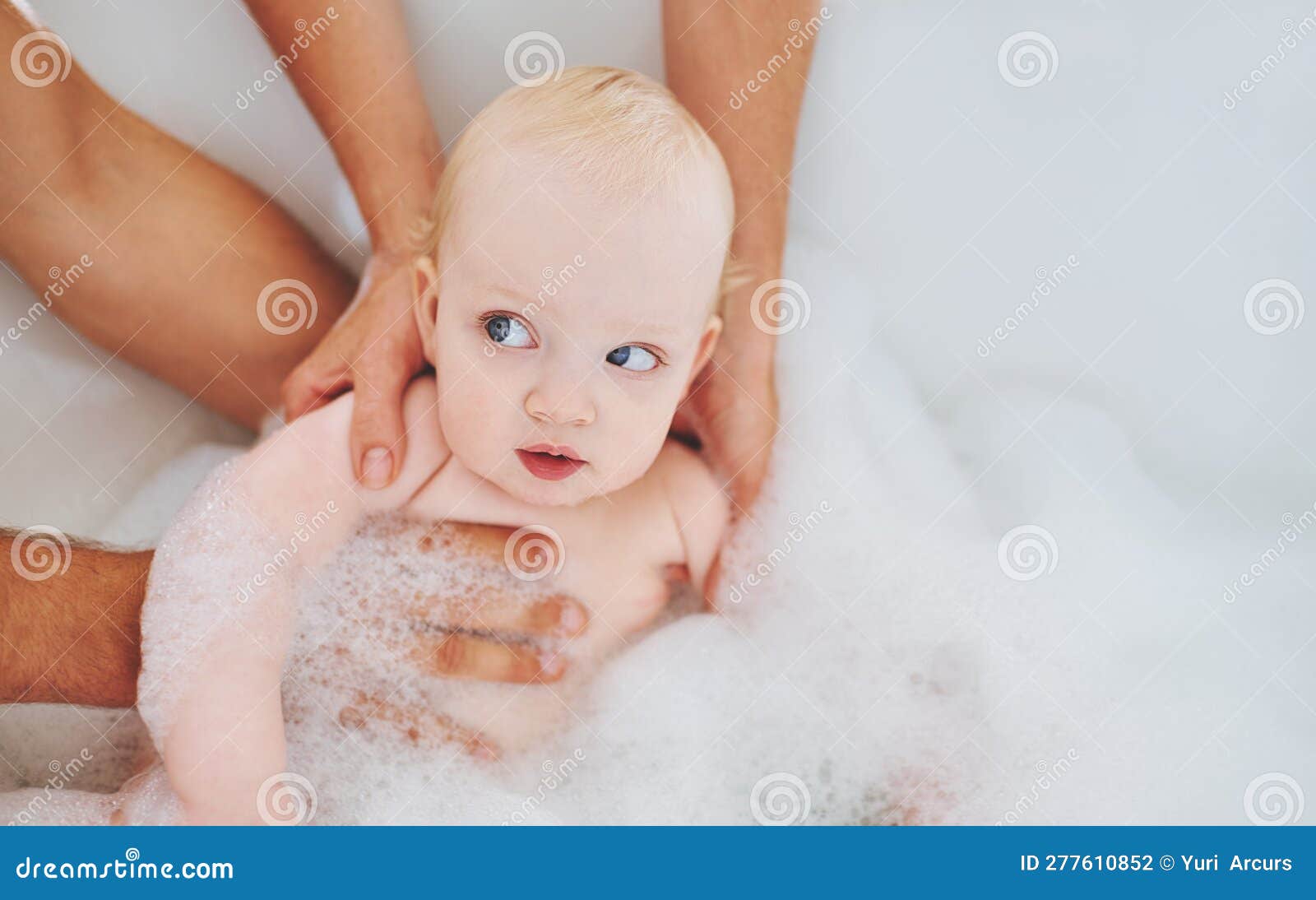 Uhm...what are these Bubble Things. a Baby Girl in the Bath. Stock ...