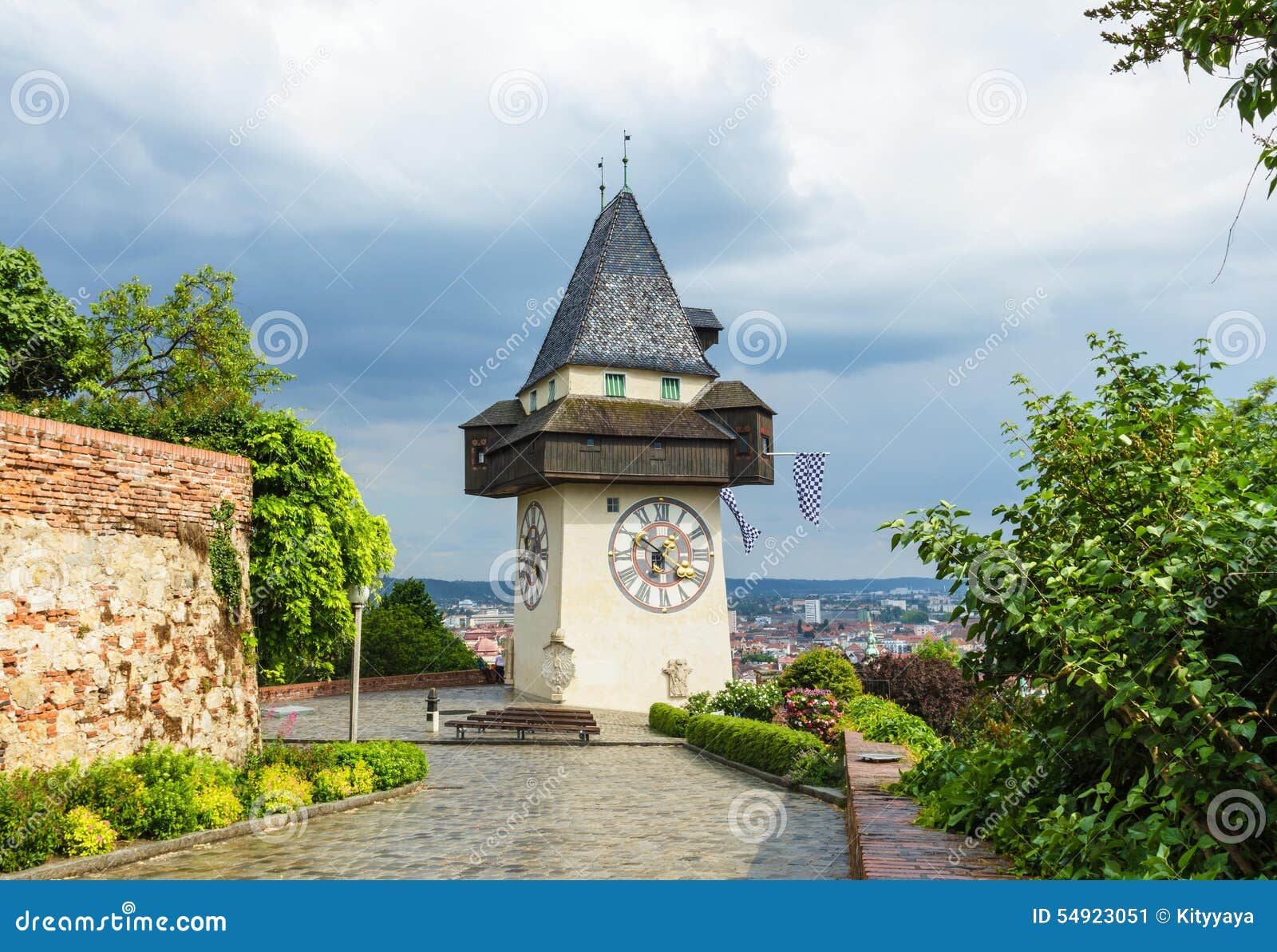 Uhrturm, Clock Tower of Graz in Spring on Rainy and Cloudy Day, Austria ...