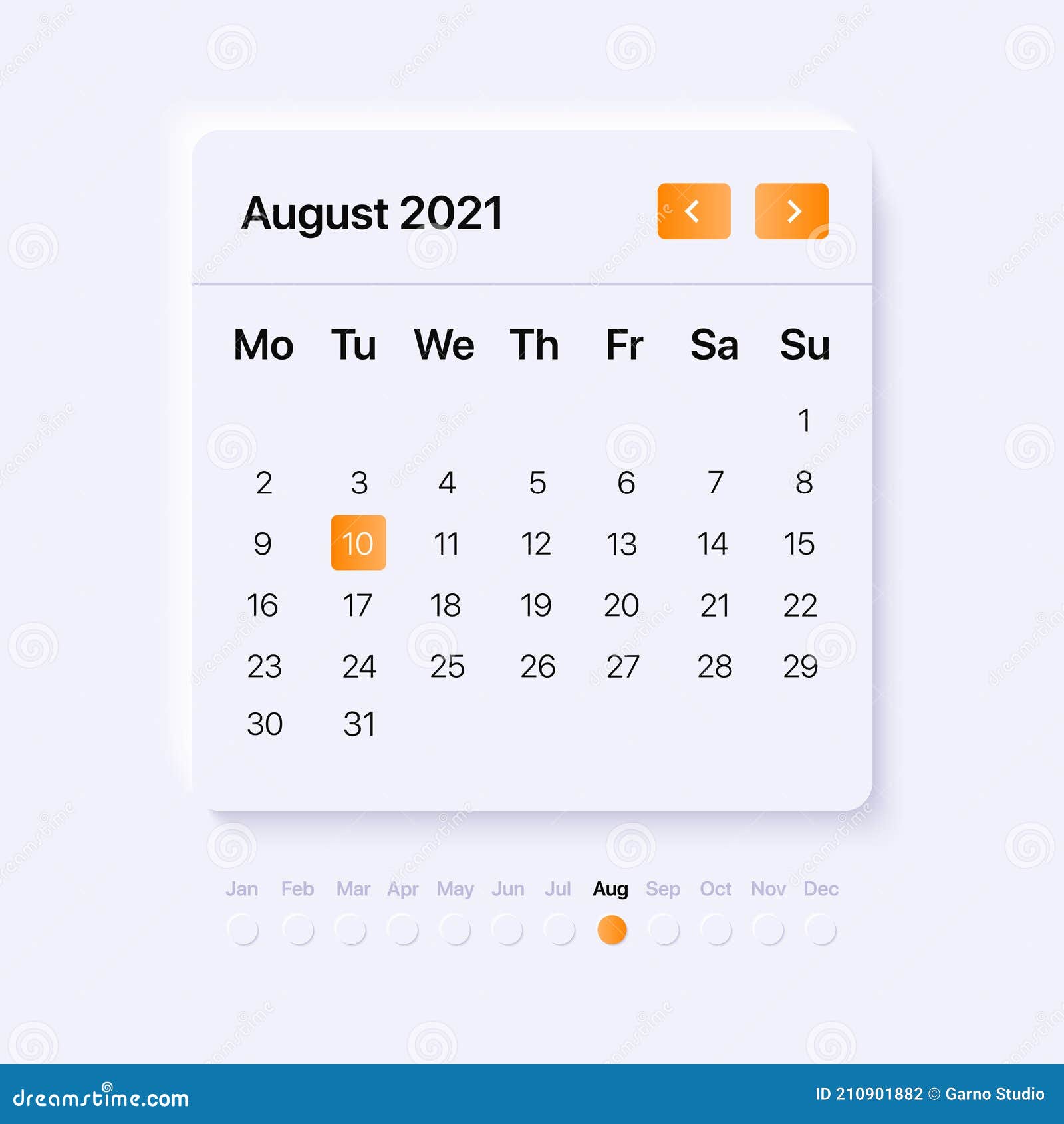 UI Calendar Concept for August Month. Mobile and Web Interface Stock ...