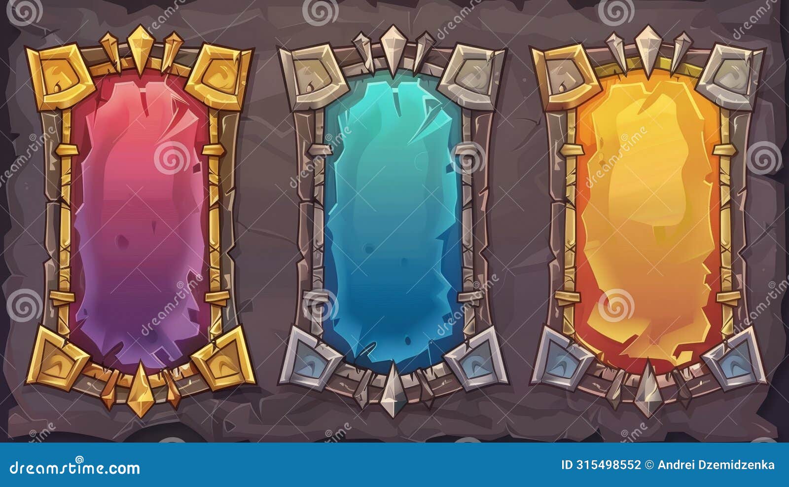 UI Design Elements with Golden and Silver Ornate Borders in Medieval ...