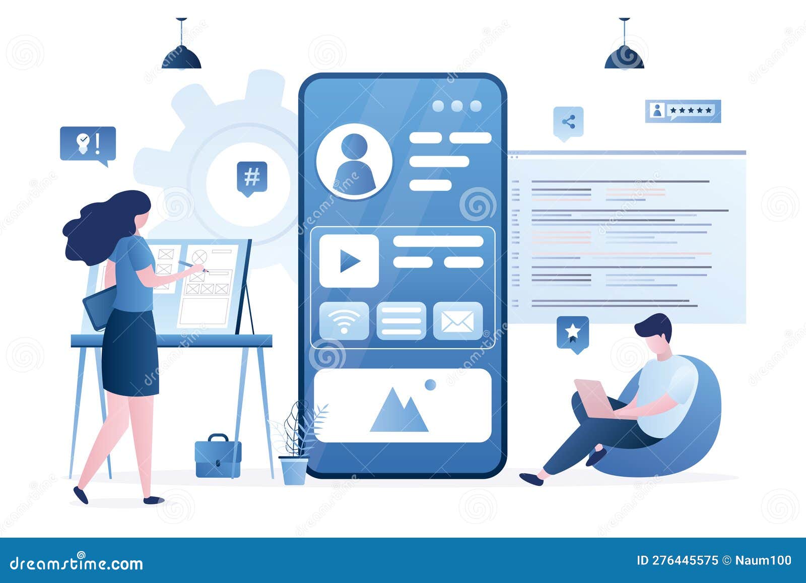 Ui Designer Creates Structure Of Information Blocks Of Mobile App Male