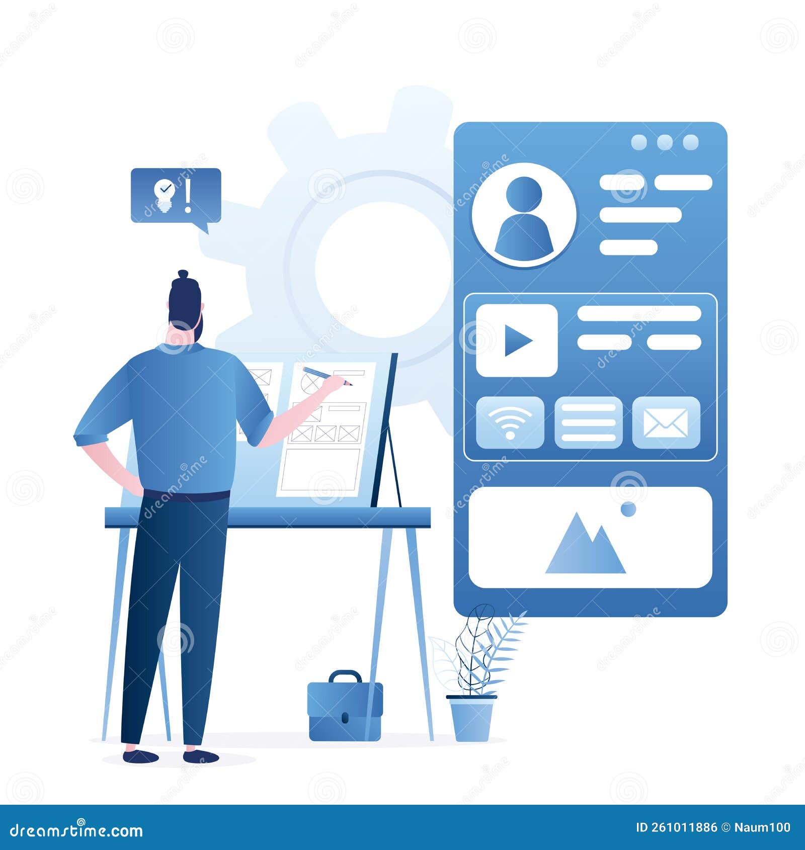 Ui Designer Creates Structure Of Information Blocks Of Mobile App Male Programmer Writes