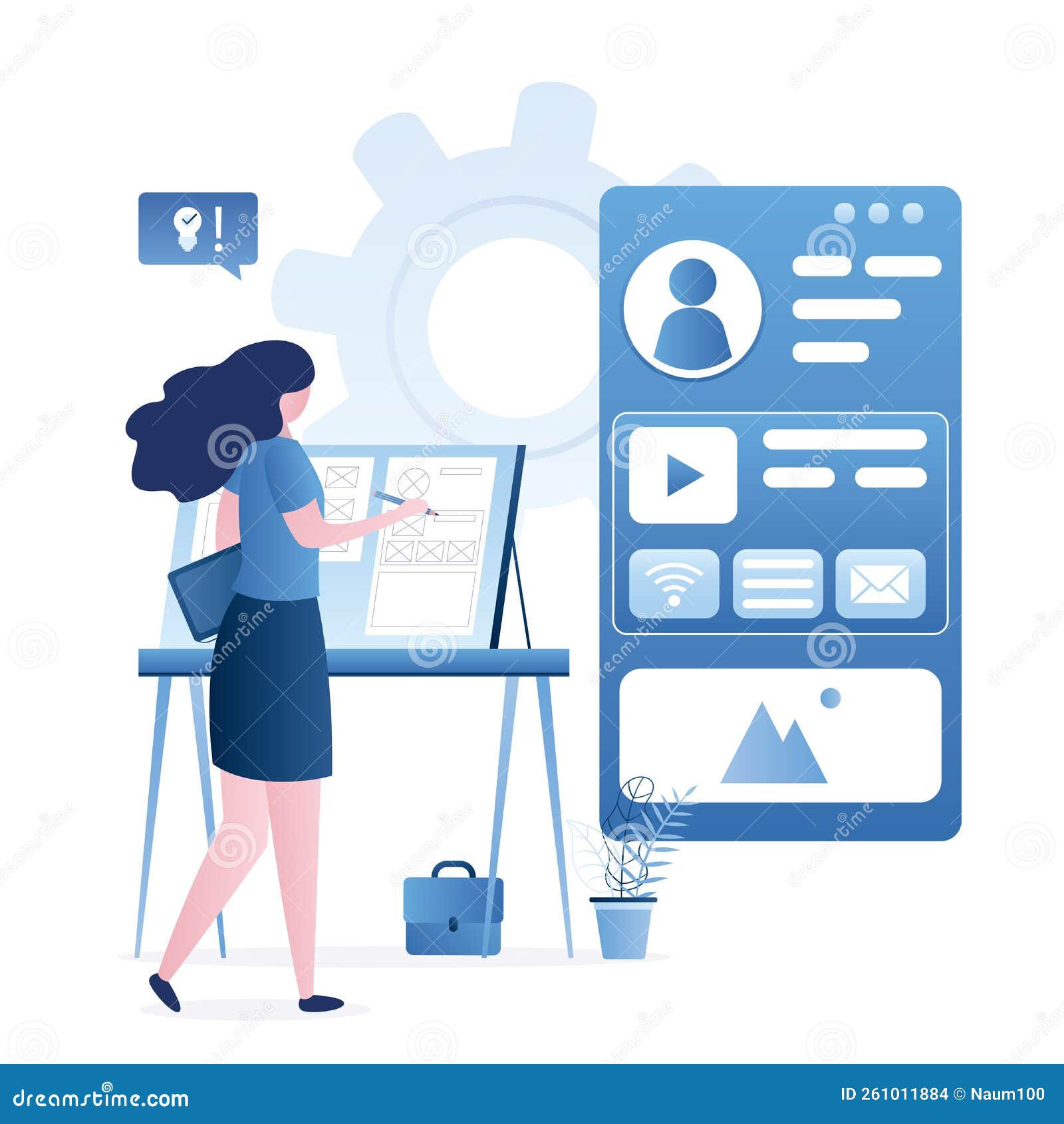 Ui Designer Creates Structure Of Information Blocks Of Mobile Application Woman Programmer Work