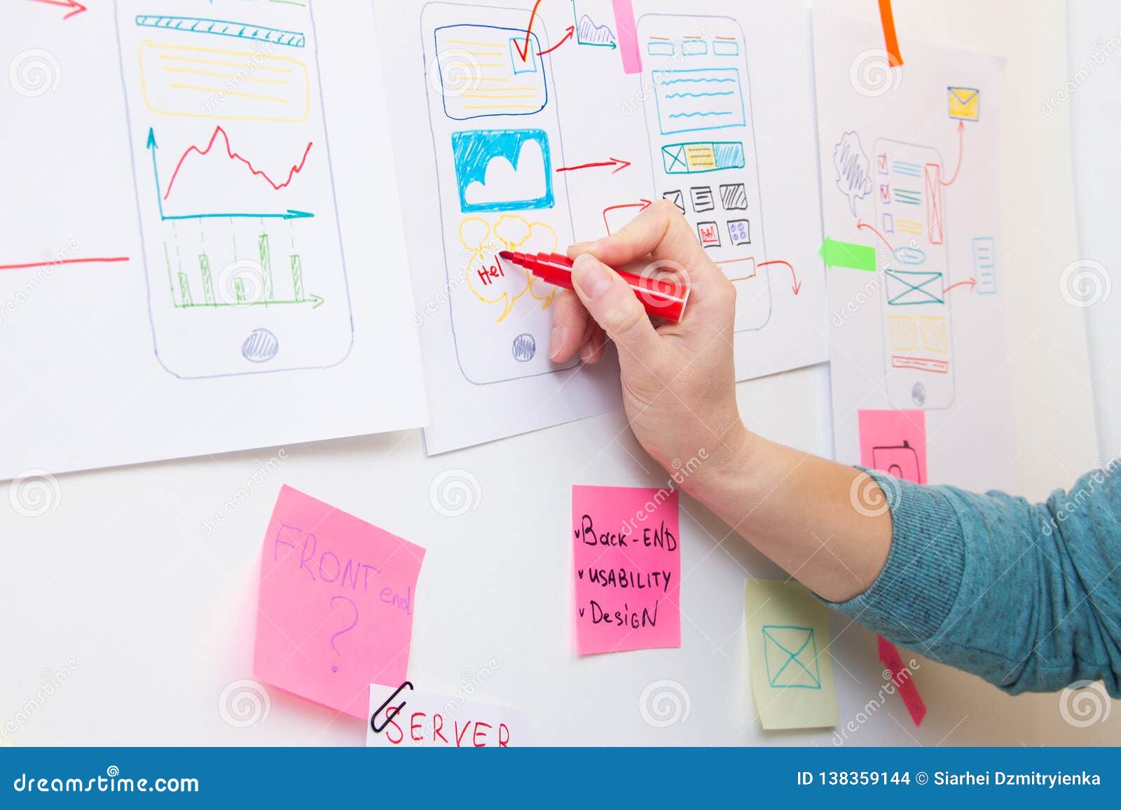 Ui Designer Drawing on Paper Structure of App Stock Photo - Image of ...