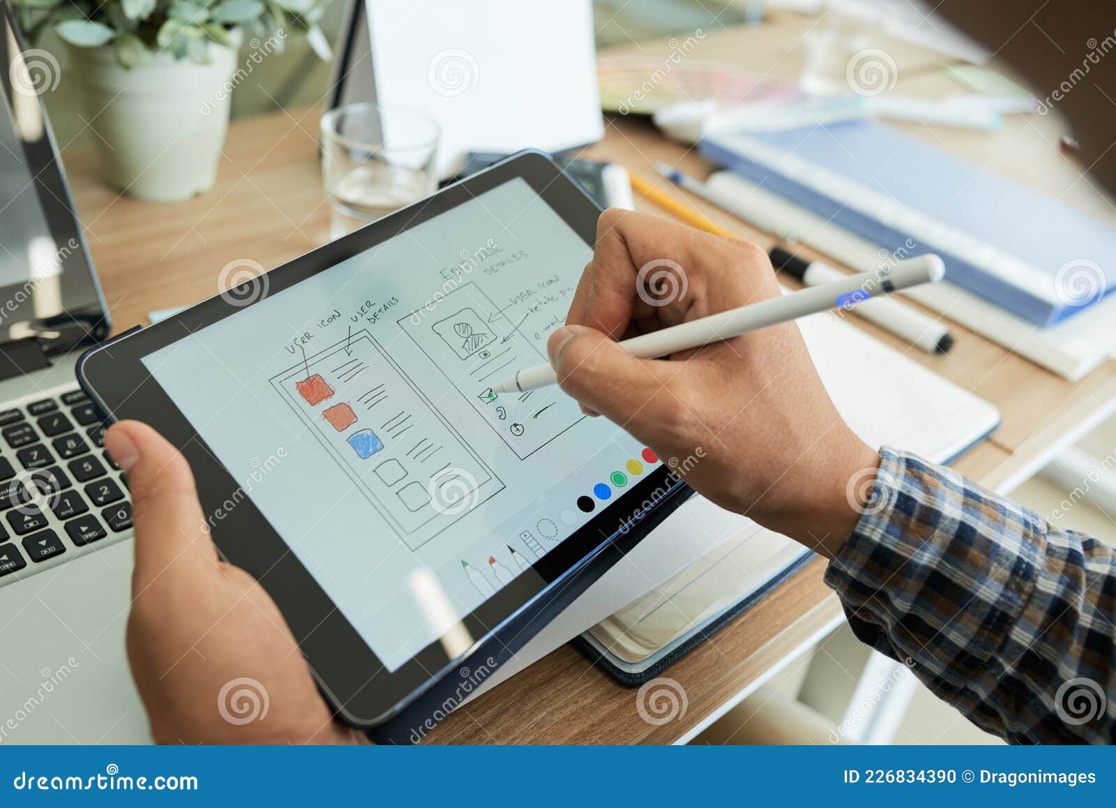 UI Designer Drawing Sketch of Mobile App Stock Photo - Image of ...