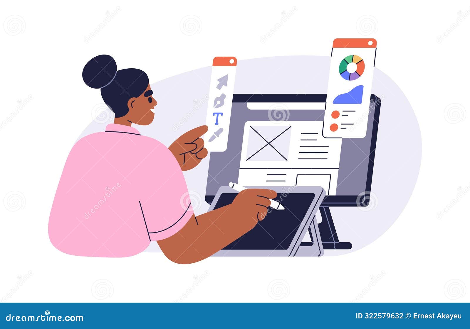 Ui Designer Works On Computer Digital Graphic Tablet Editing Web Ui Design Creating User
