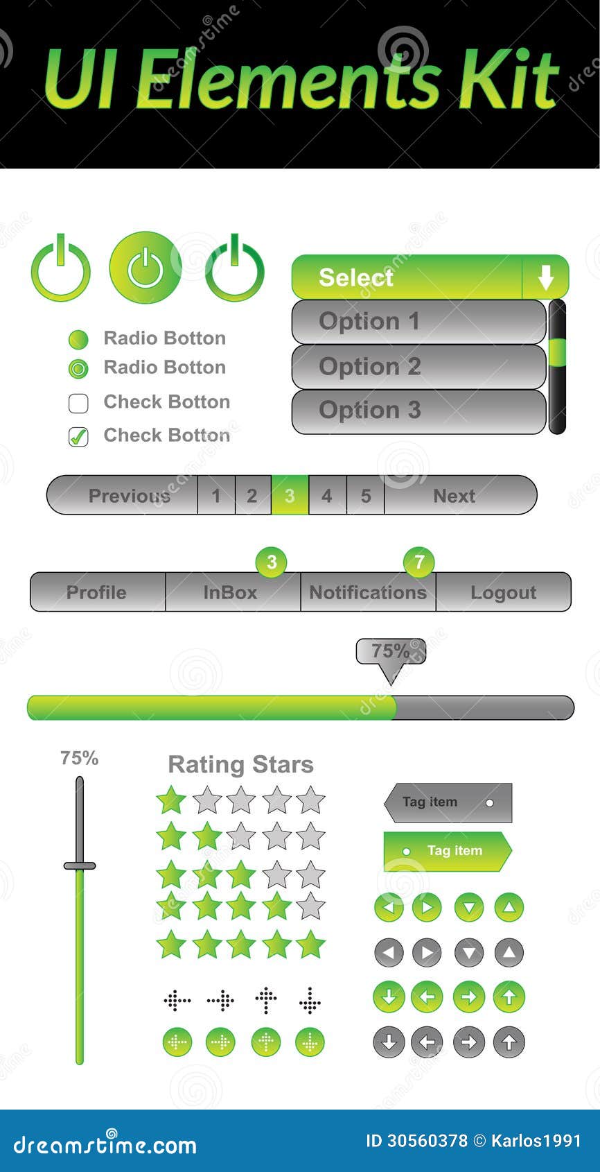 UI Elements Kit 2 (Green) stock vector. Illustration of element - 30560378