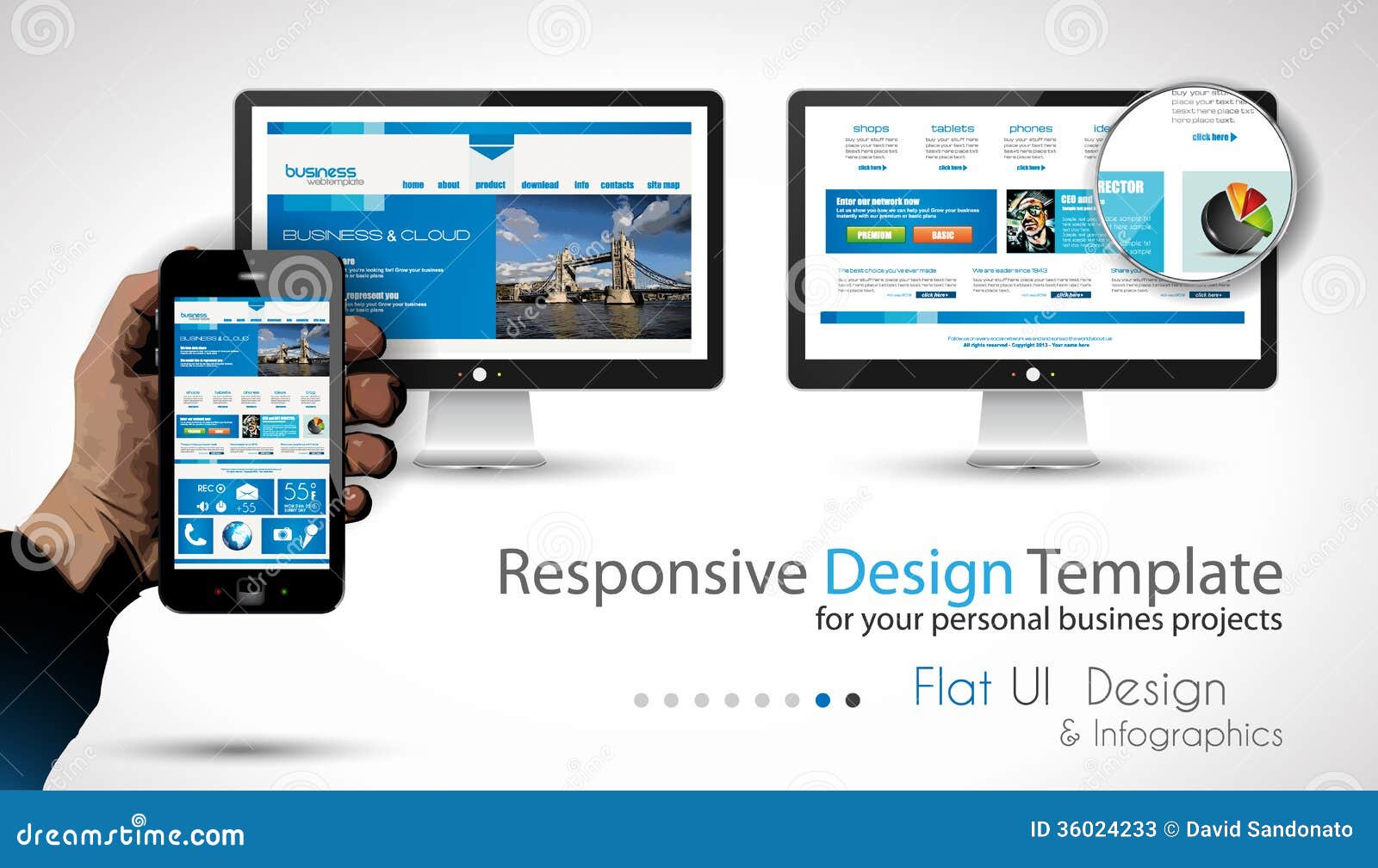 UI Flat Design Elements in a Modern HD Screen Stock Illustration ...