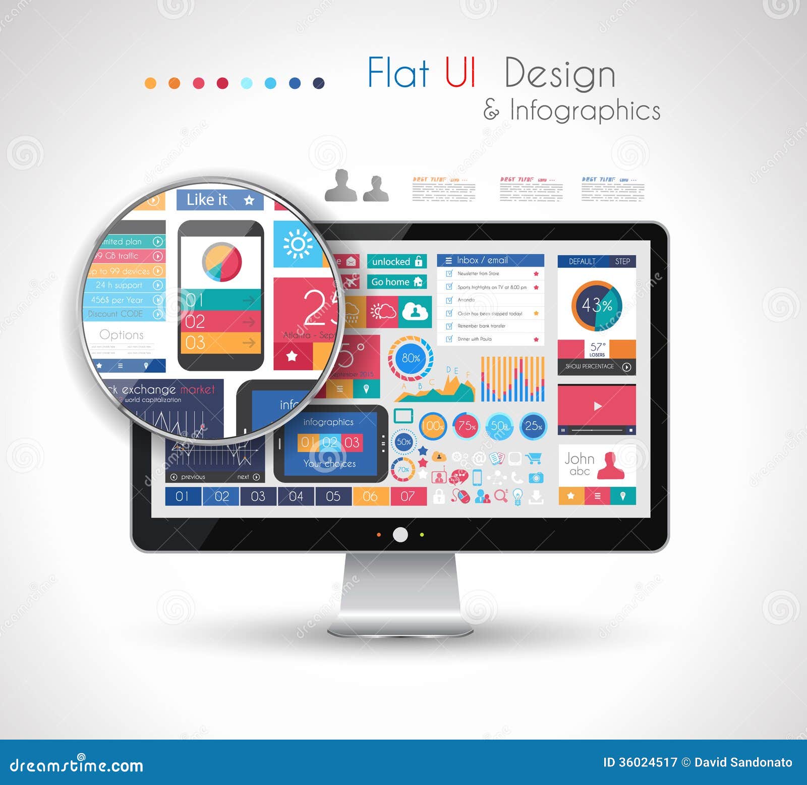 UI Flat Design Elements in a Modern HD Screen Computer: Stock ...