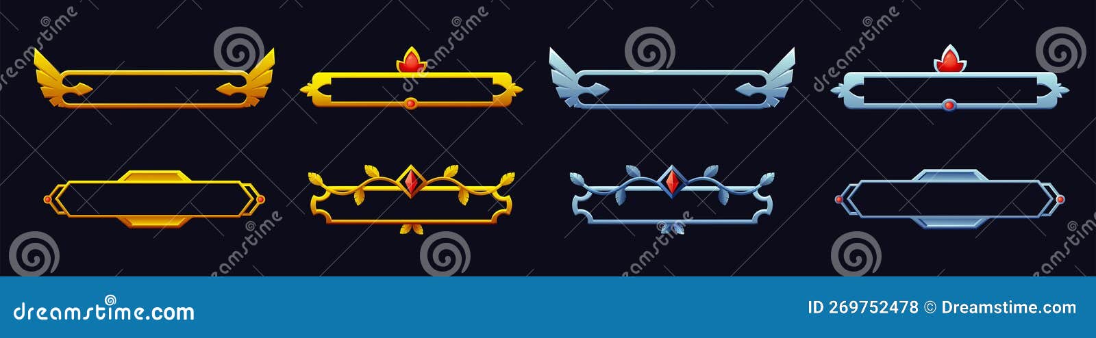 Ui Game Frames, Gold and Silver Borders. Medieval Decoration Elements ...