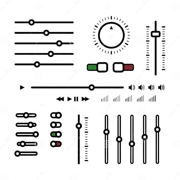 UI Interface Elements. Sliders, Switches, Dial Knob. Minimalistic Flat ...