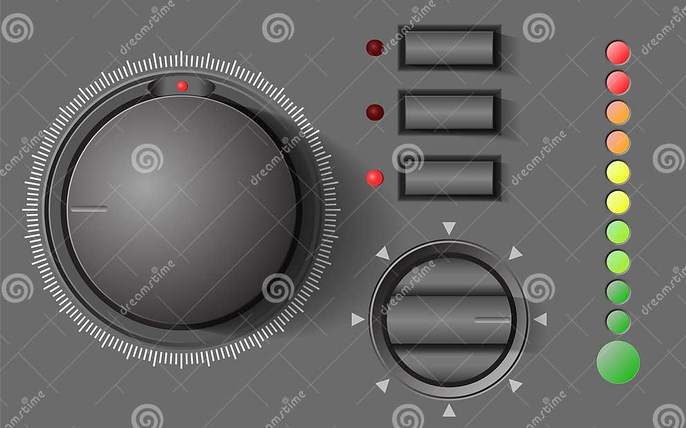 UI Kit Elements, Amplifier Knob and Buttons Stock Vector - Illustration ...