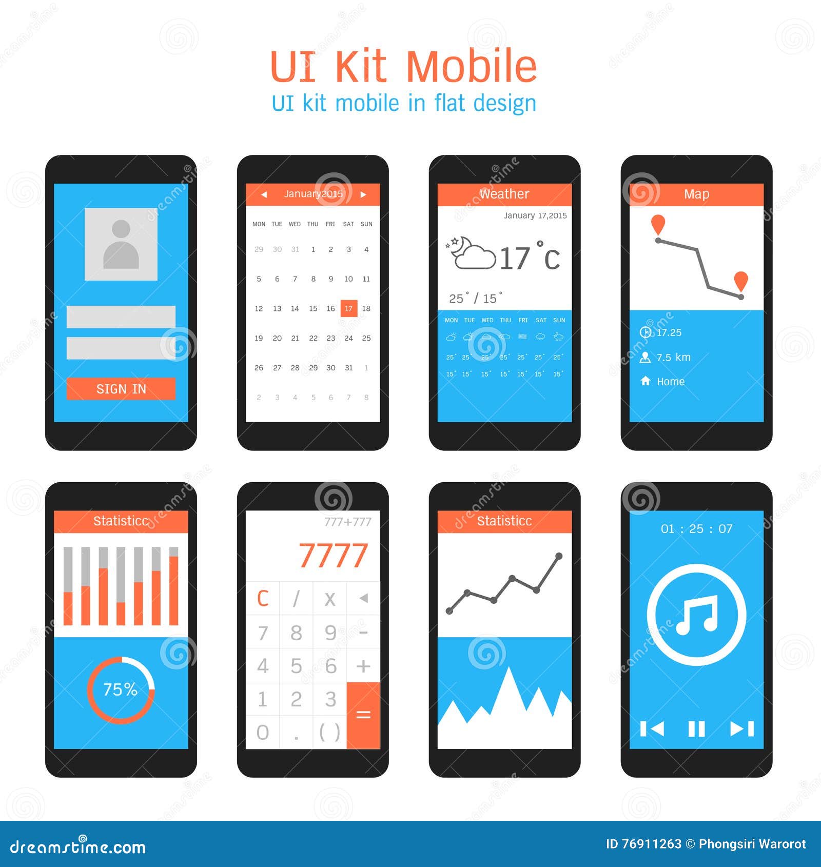 Ui Kit Mobile in Flat Design Stock Vector - Illustration of mobile ...