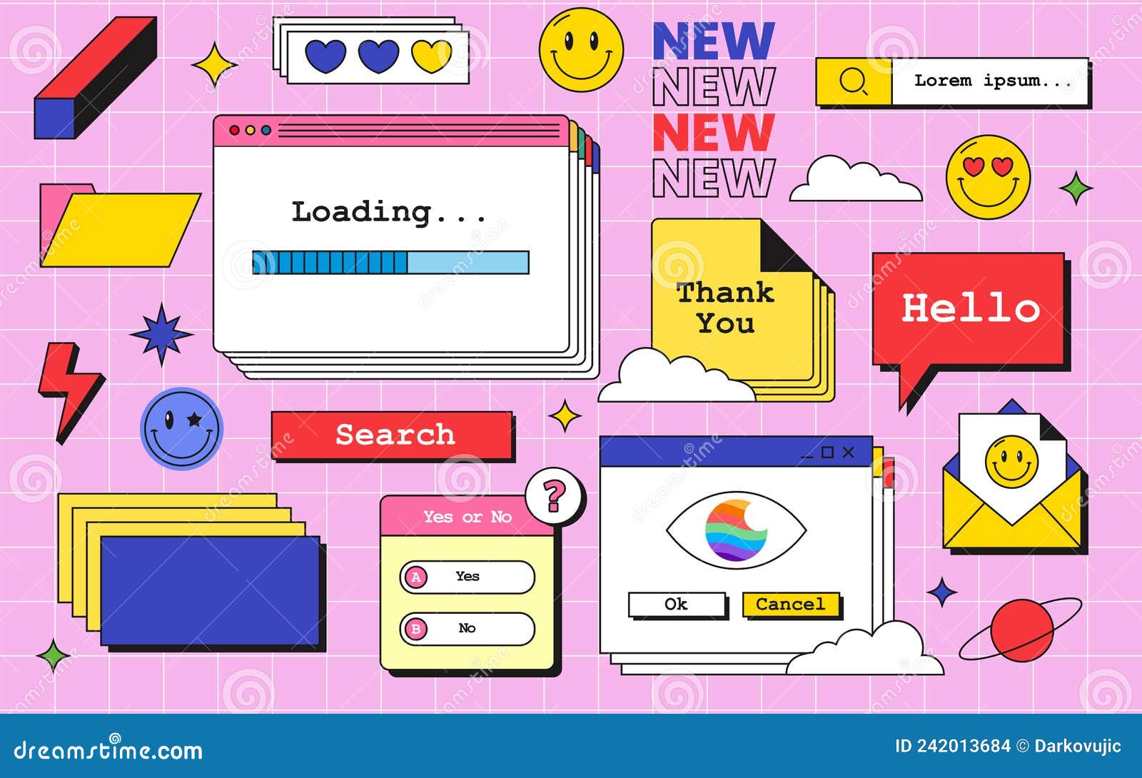 Ui kit 90s style stock vector. Illustration of icon - 242013684