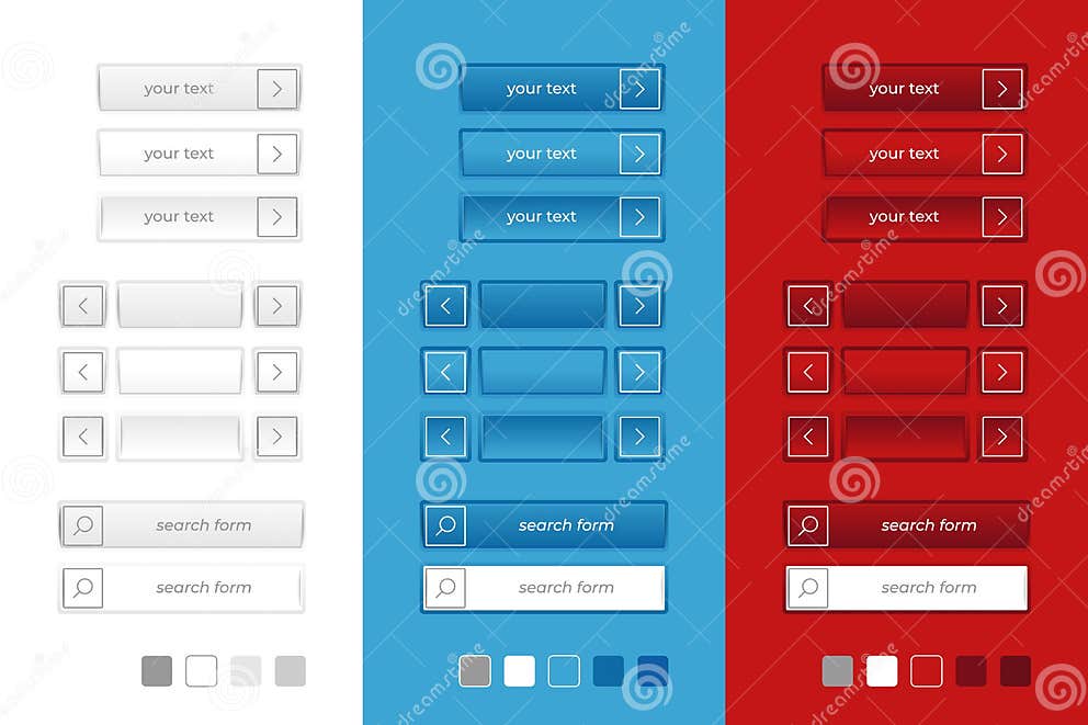 UI Kit for Web Design, in Three Color Scheme and Three Button States ...