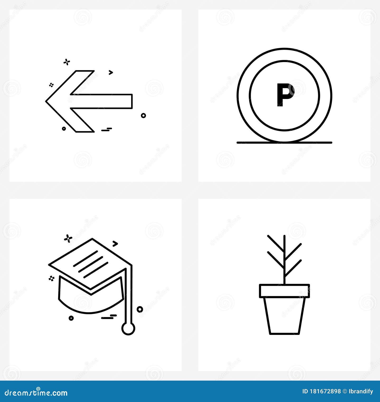 UI Set of 4 Basic Line Icons of Arrow, Graduation, Arrow, Sign ...