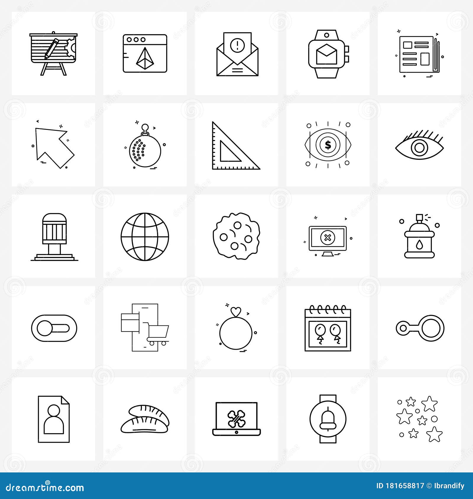 UI Set of 25 Basic Line Icons of Books, Ringtone, Layout, Notification ...