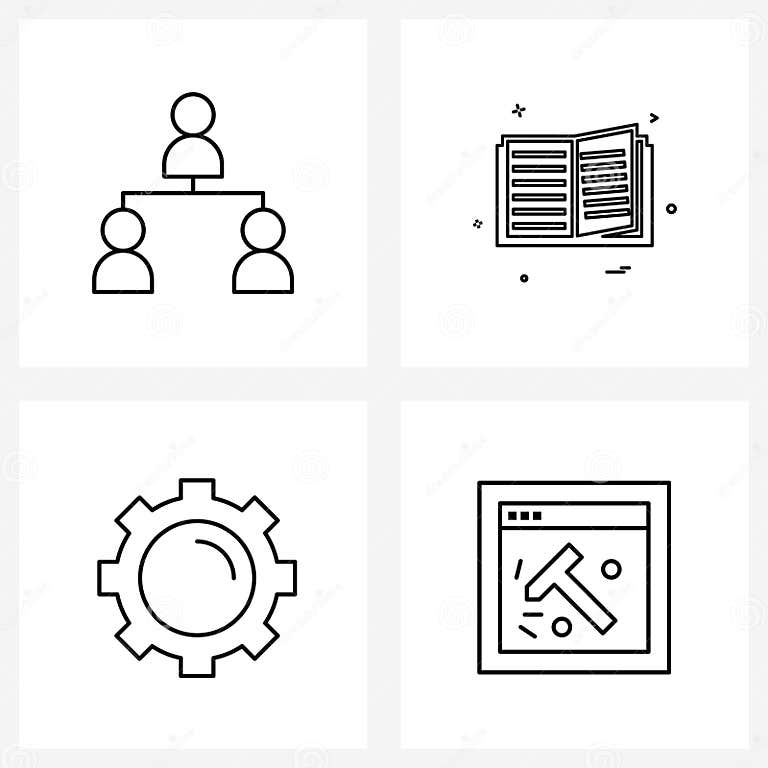 UI Set of 4 Basic Line Icons of Business; Setting; Team; Diary; Wheel ...