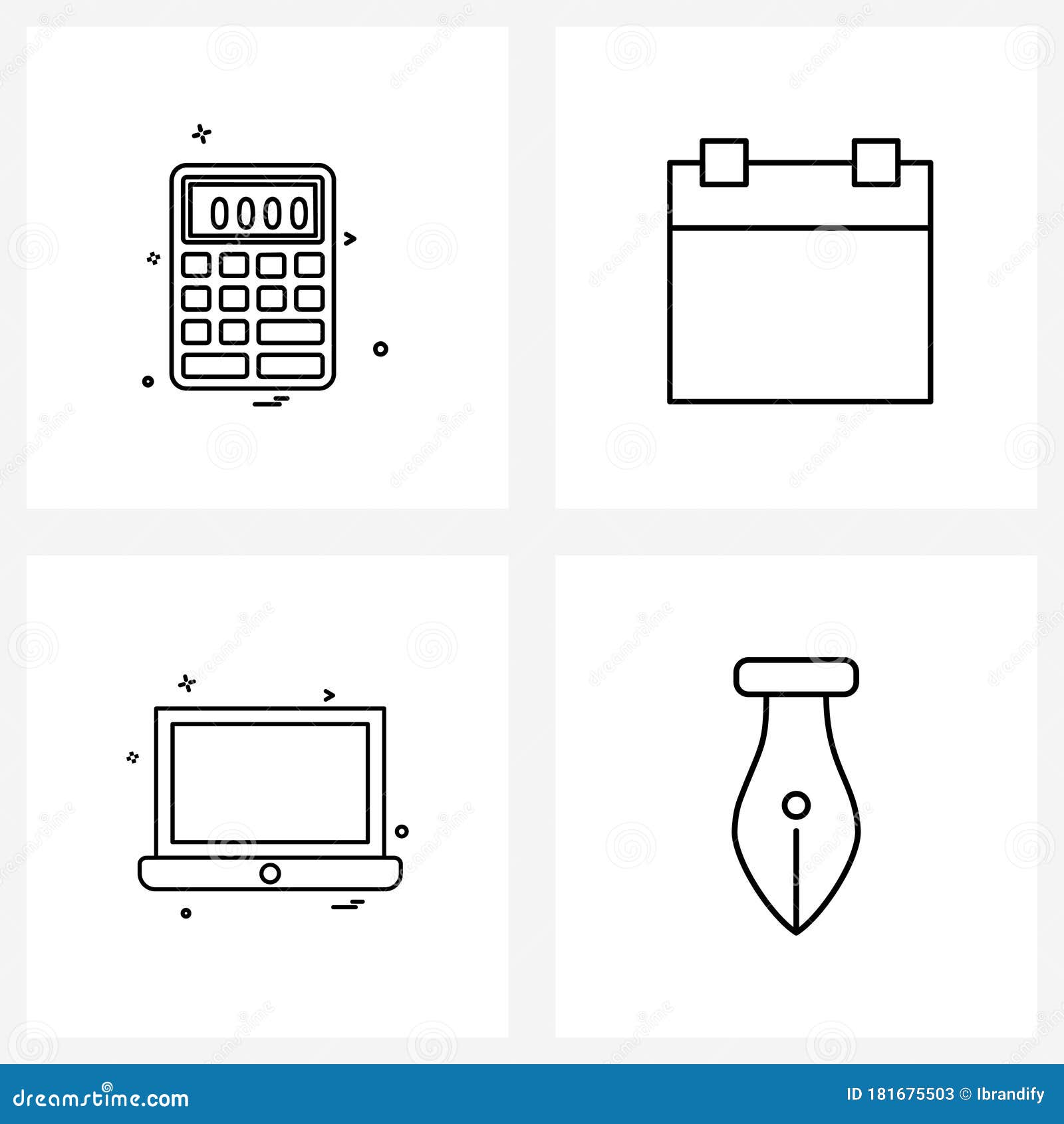 UI Set of 4 Basic Line Icons of Calculator, Computer, Calendar ...