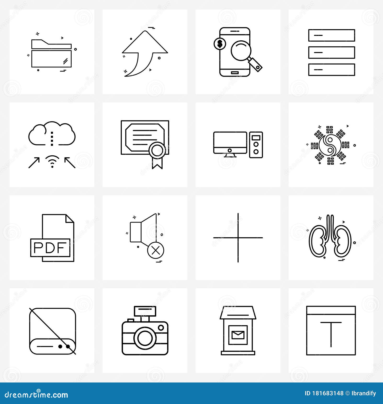 UI Set of 16 Basic Line Icons of Communication, Server, Rack, Dollar ...