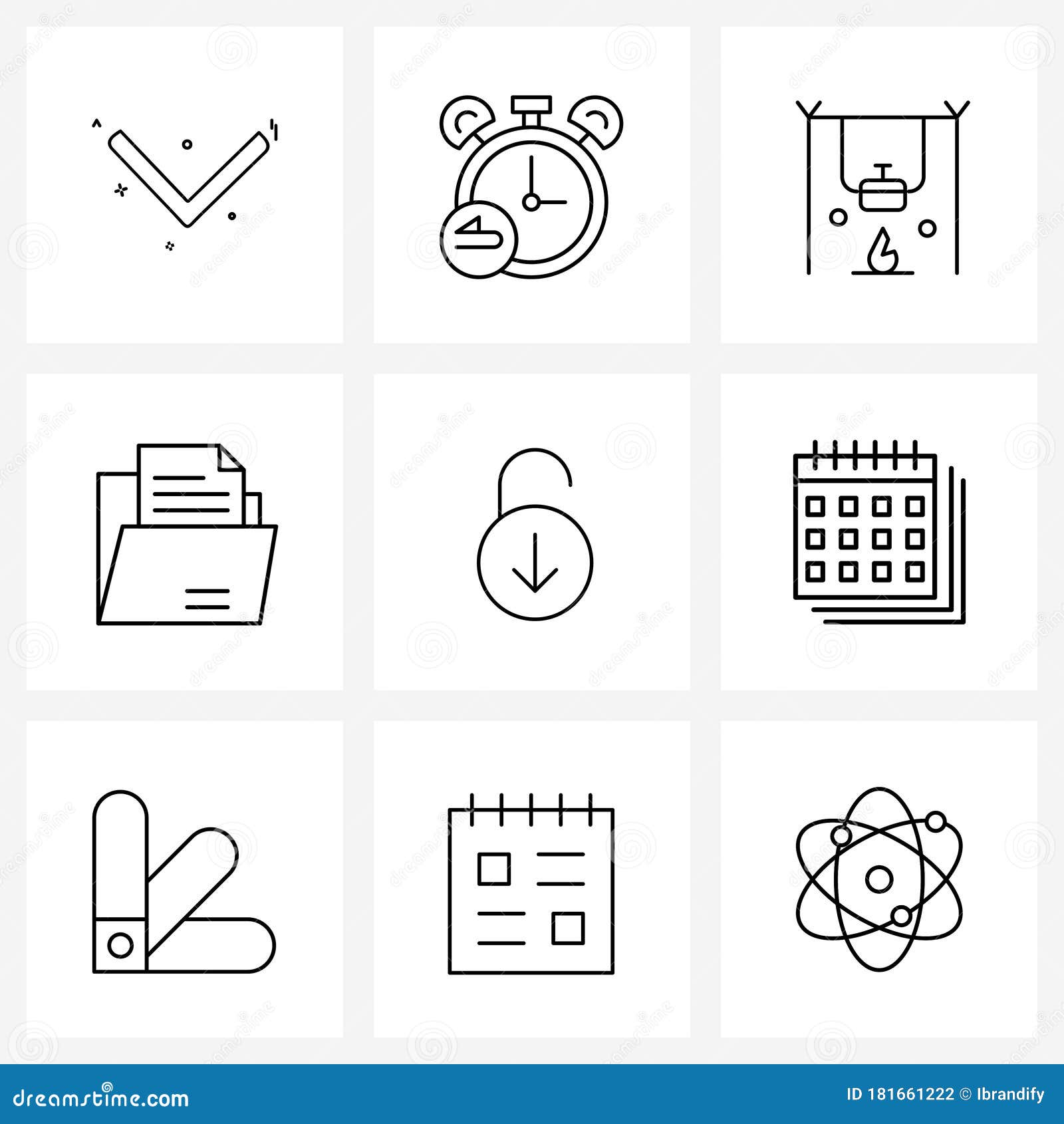UI Set of 9 Basic Line Icons of Folder, Document, Timer, Archive ...