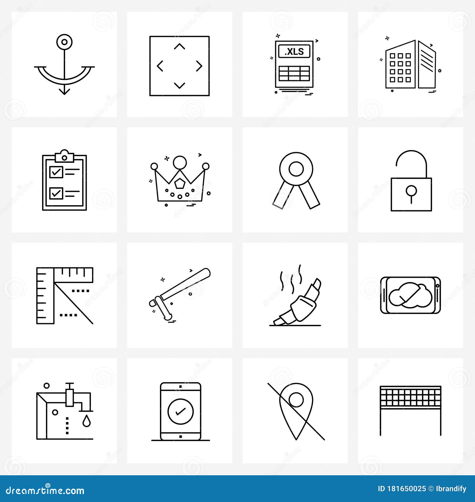 UI Set Of 16 Basic Line Icons Of Home, House, File, Excel Vector ...