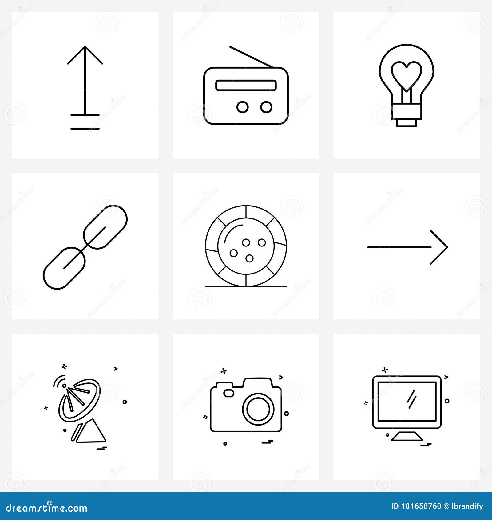 UI Set of 9 Basic Line Icons of Kids, Tether, Bulb, Link, Chain Stock ...